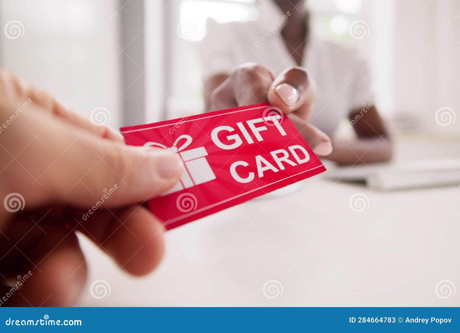 Holding Giving Gift Card Voucher Stock Image - Image of shop, ticket ...