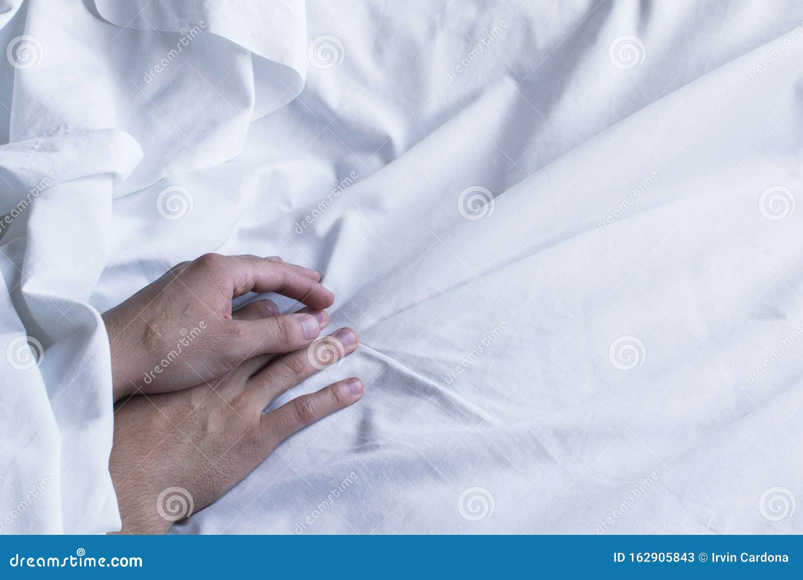 Holding Hands on Bed and White Blanket Stock Image - Image of care ...