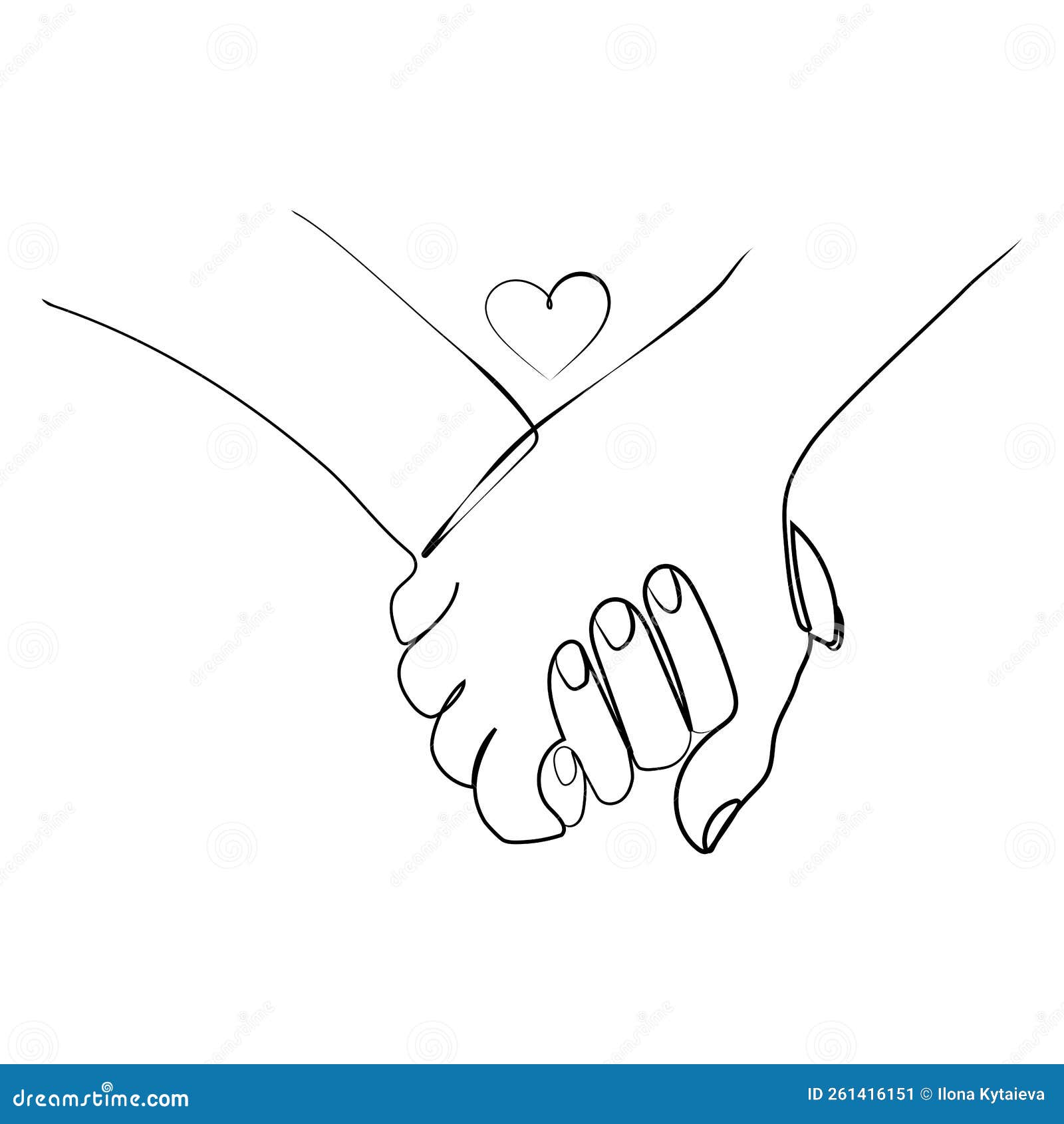 Holding Hands With Heart Line Drawing Vector Illustration Man And Woman Couple Holding Hands
