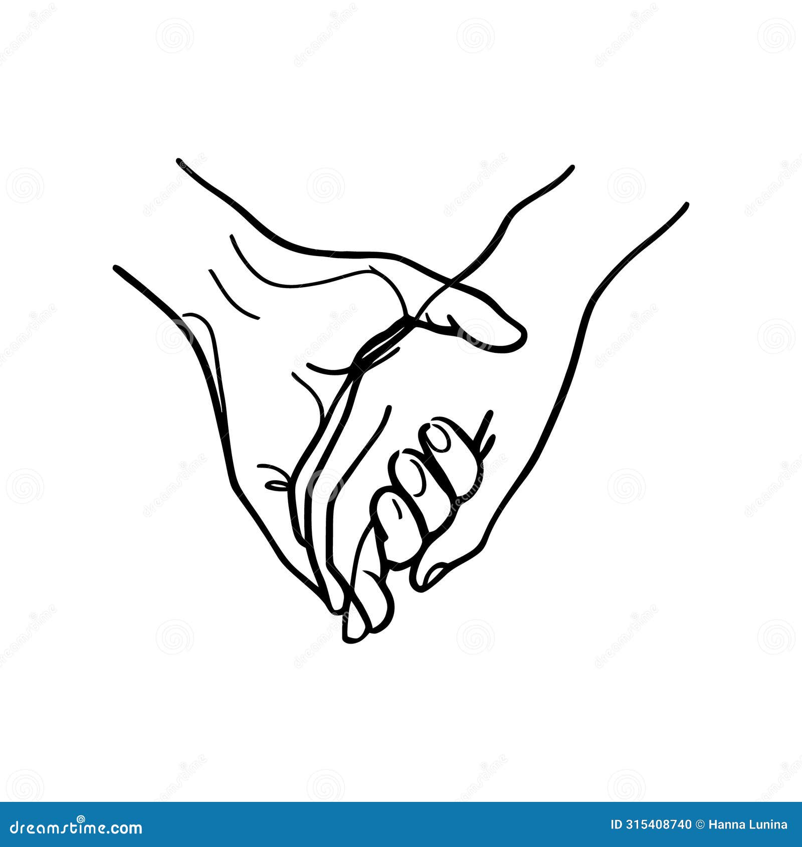 Holding Hands One Line Drawing on White Isolated Background. Vector ...