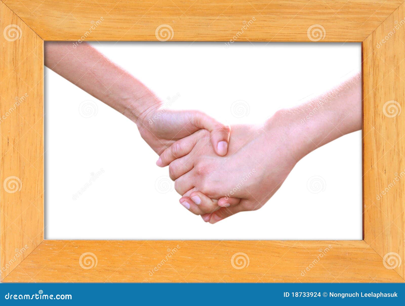 Holding Hands in Wood Frame Isolated Stock Photo - Image of paper ...