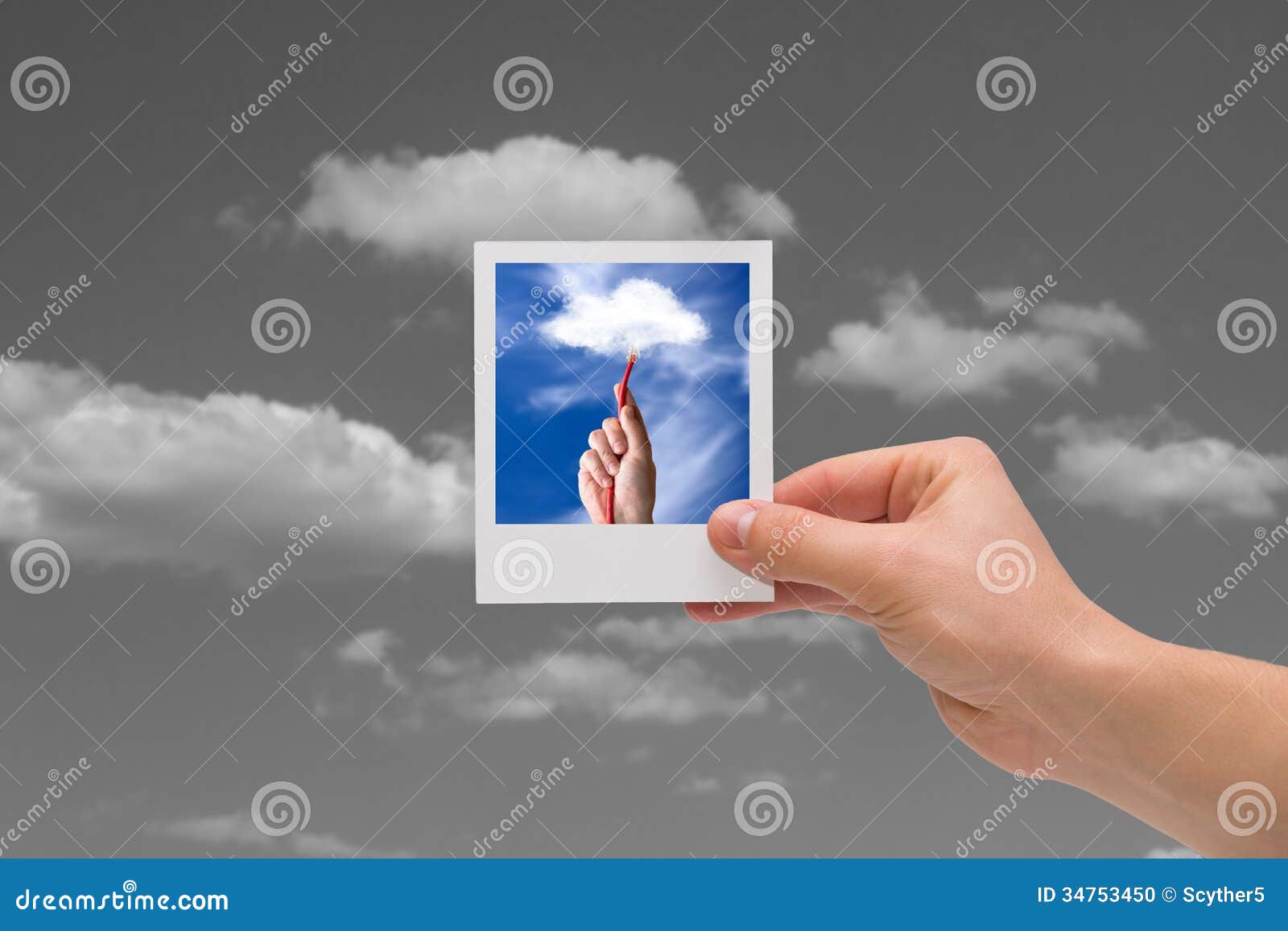 Holding Instant Photo. Cloud Computing Concepts. Stock Photo - Image of ...