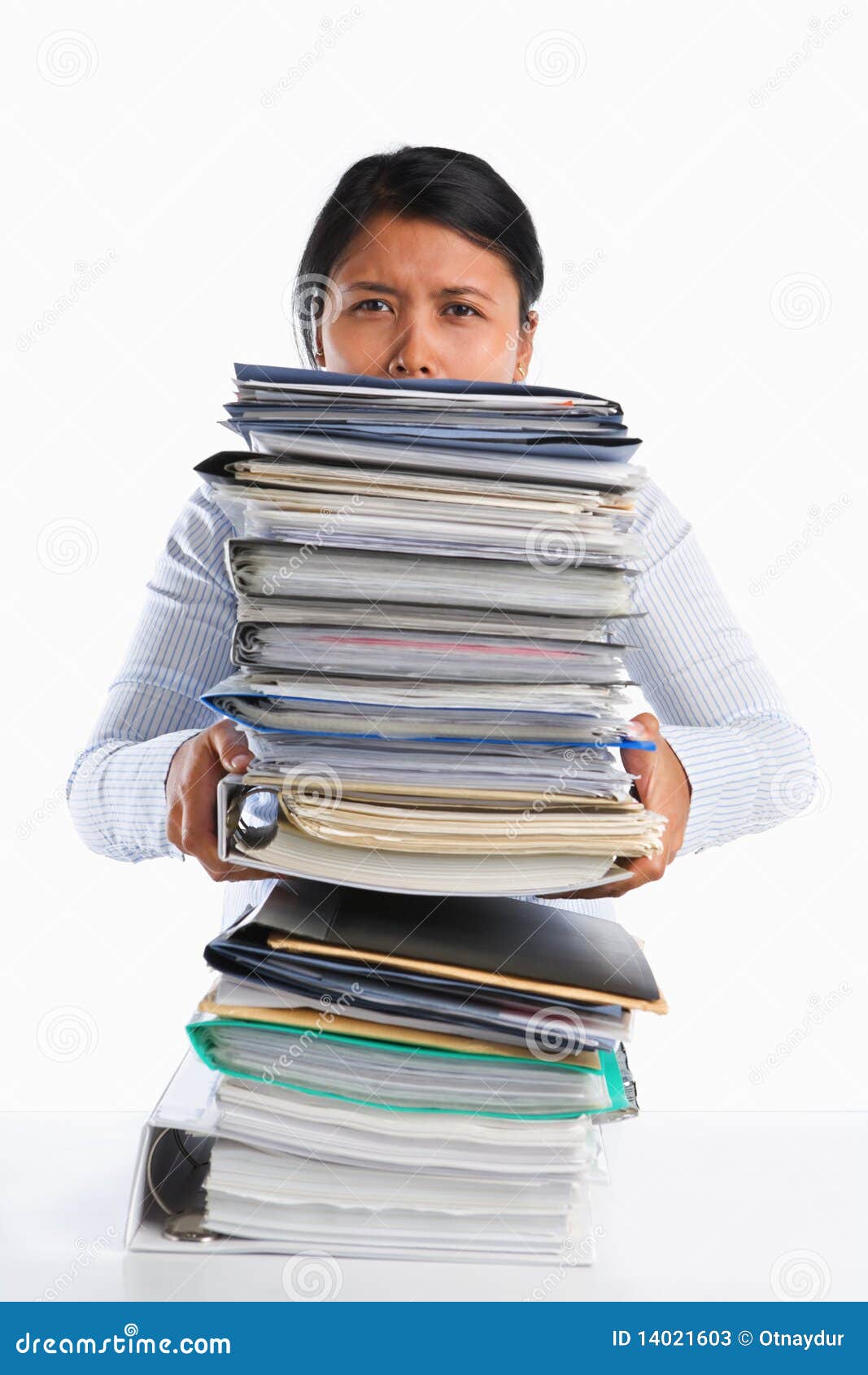 Holding Lot Of Paper Stock Photos - Image: 14021603
