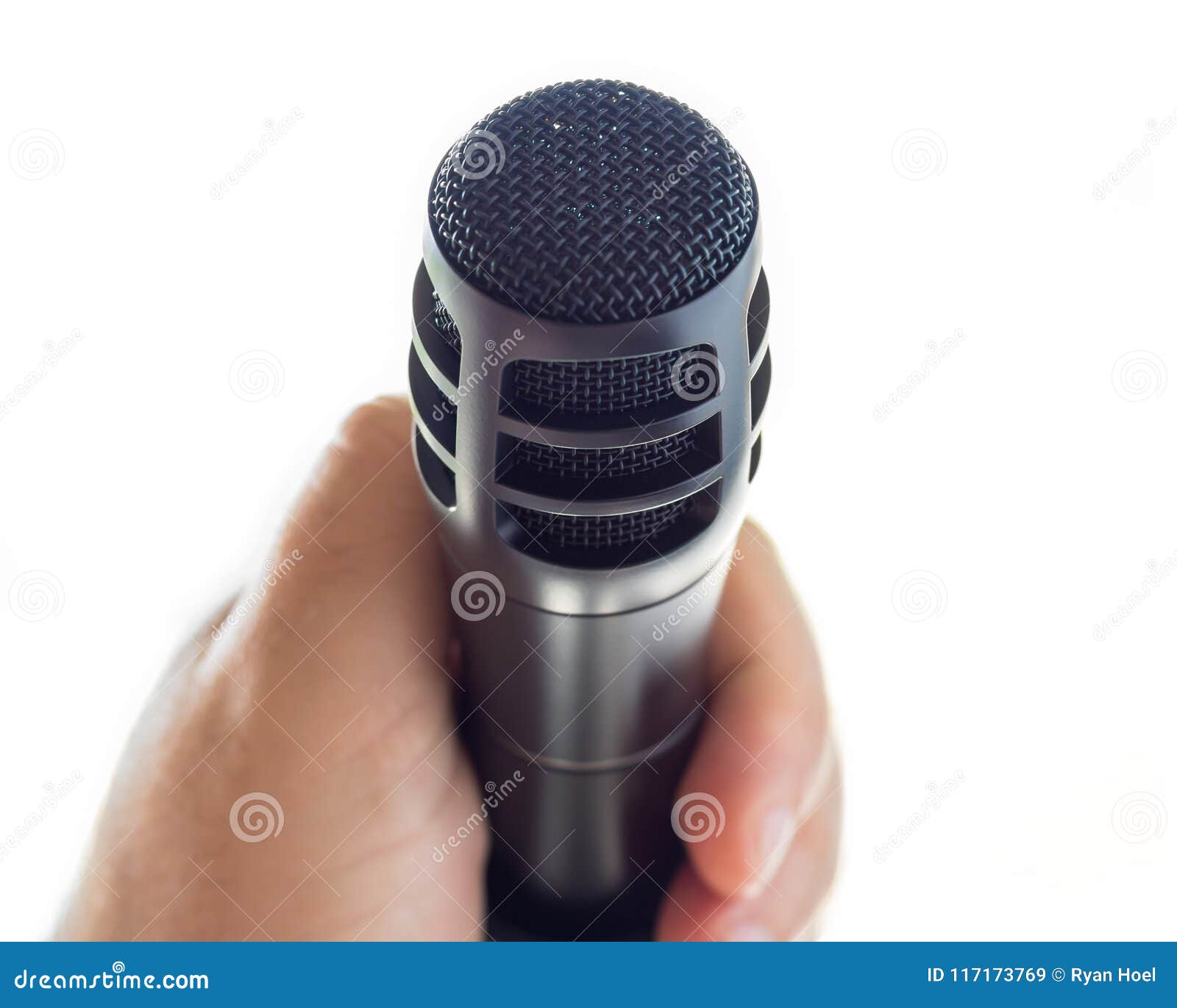 Holding a Microphone on Its Stand Stock Image - Image of male, business ...