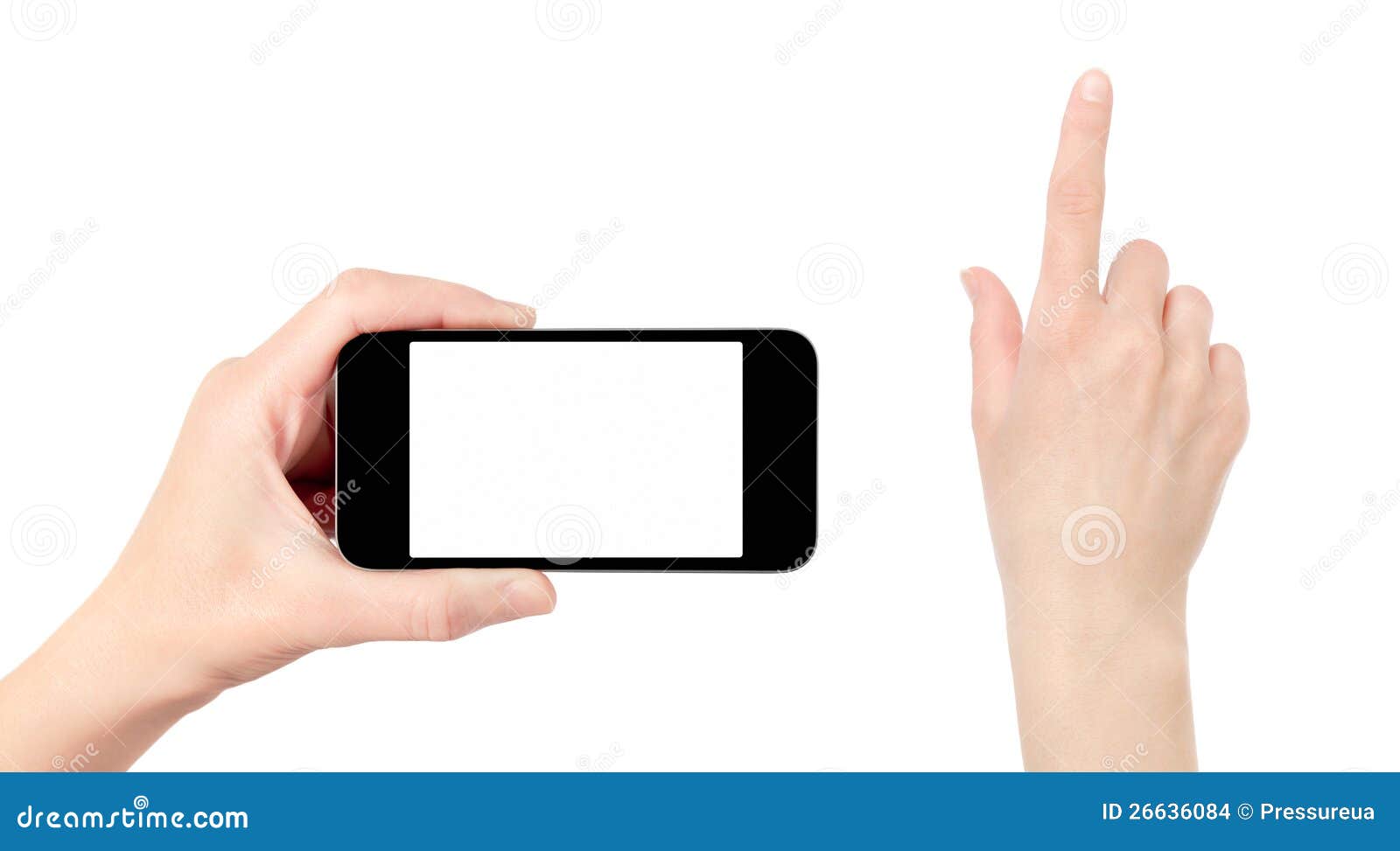 Holding Mobile Phone with Touching Hand Isolated Stock Photo - Image of ...