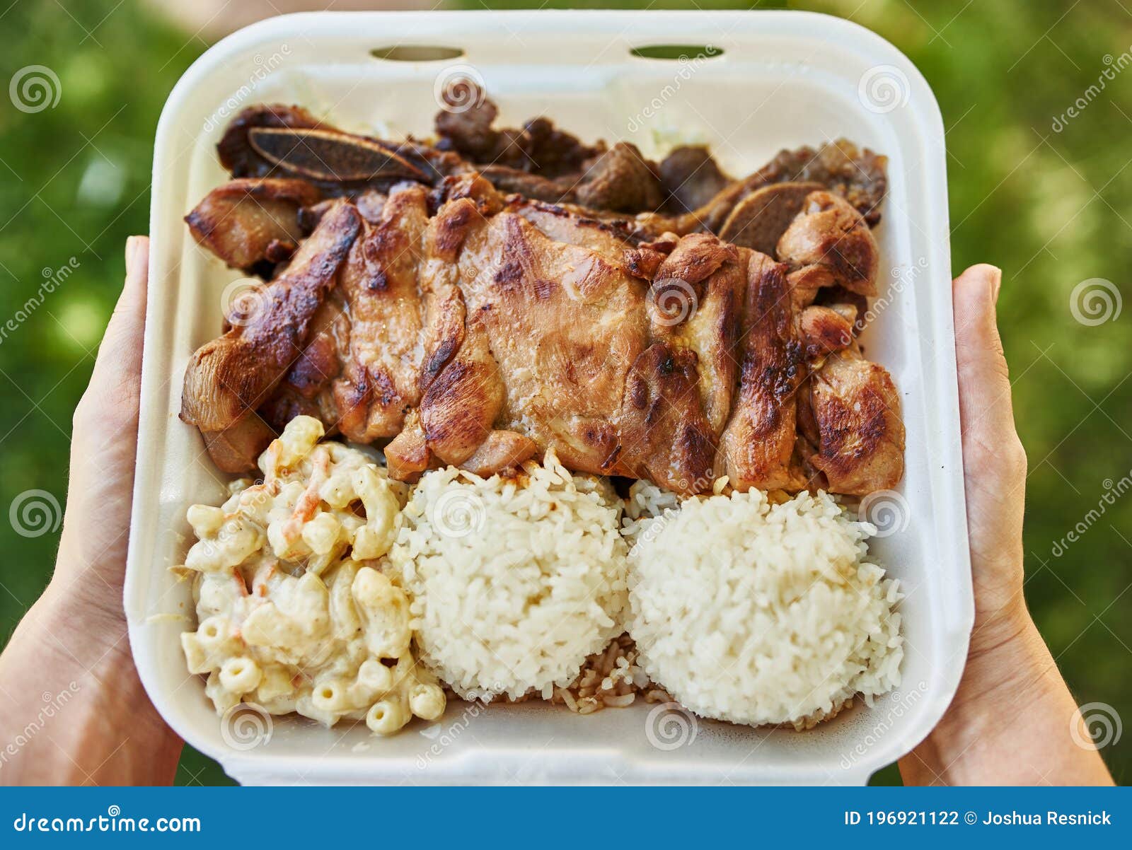 Holding Open Take Out Container of Hawaiian Bbq Stock Photo - Image of ...