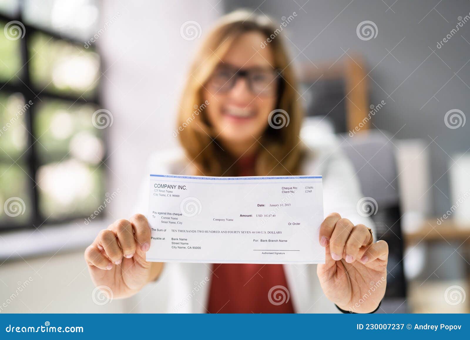 Holding Paycheck or Payroll Check or Insurance Cheque Stock Image ...