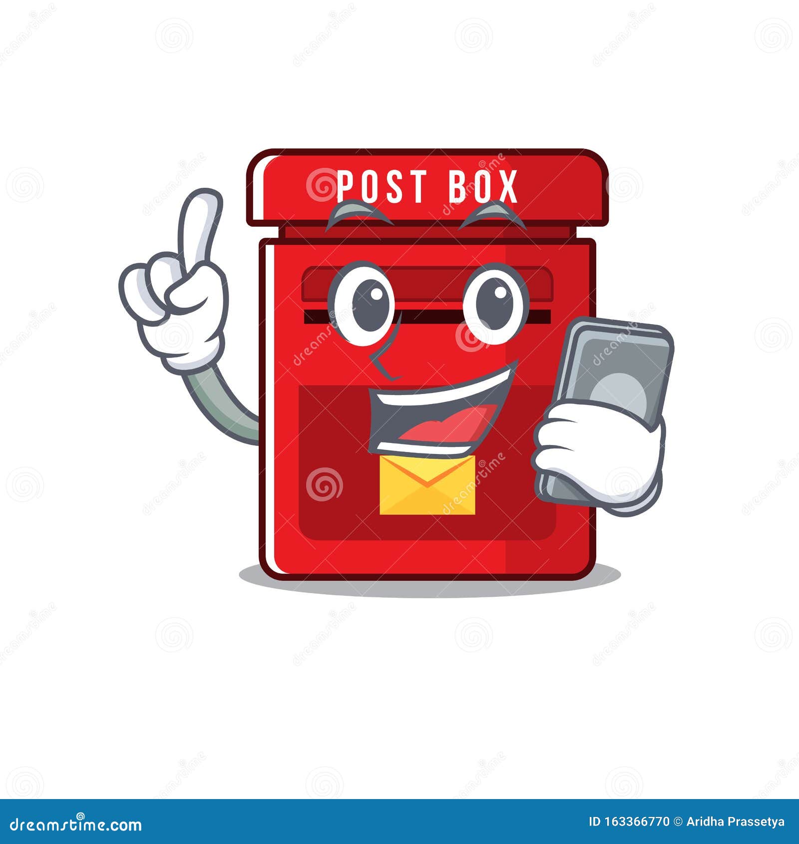 With Holding Phone Happy Mailbox in with Cartoon Cute Stock Vector ...