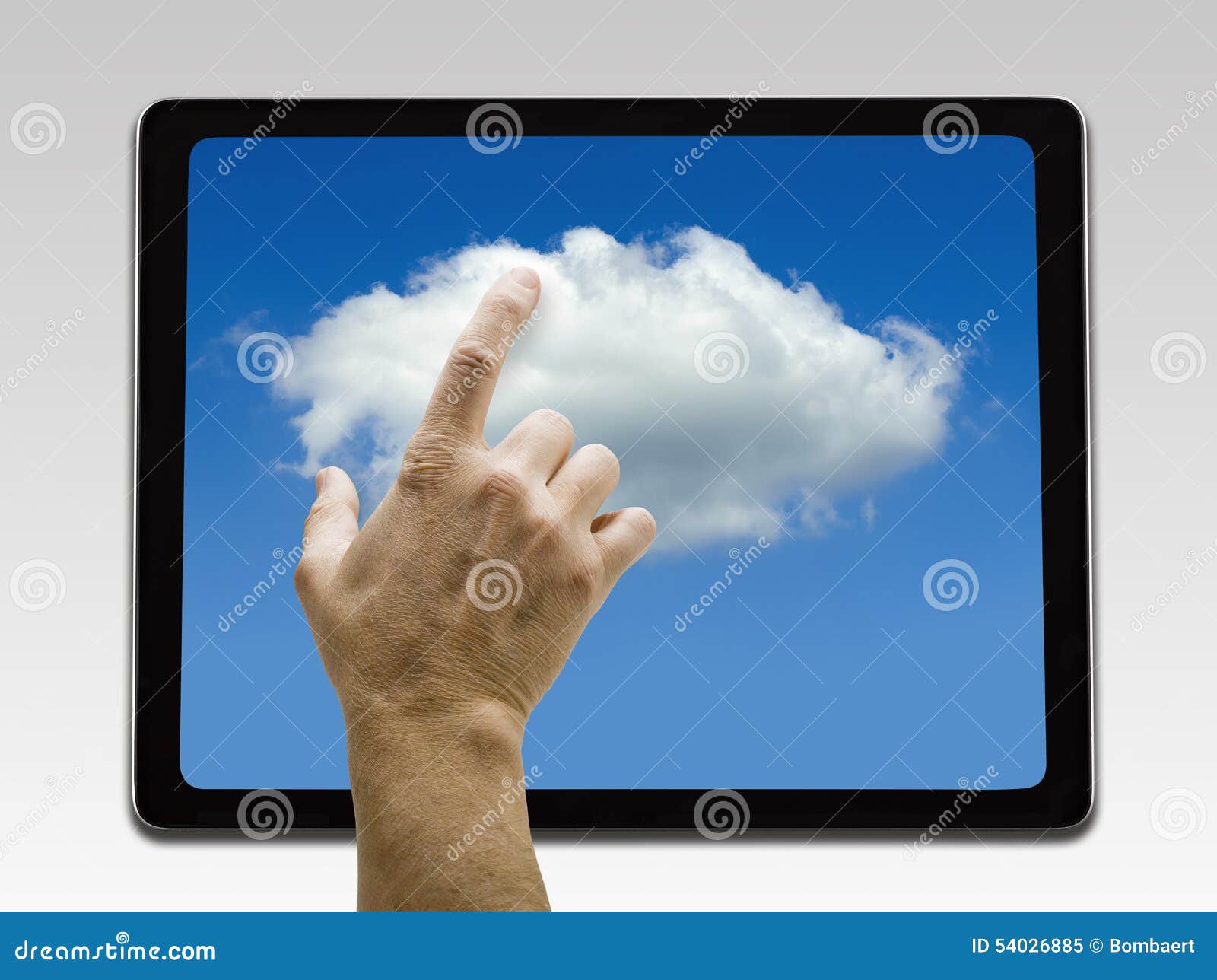 Holding and Pointing To Cloud Screen Stock Image - Image of phone ...
