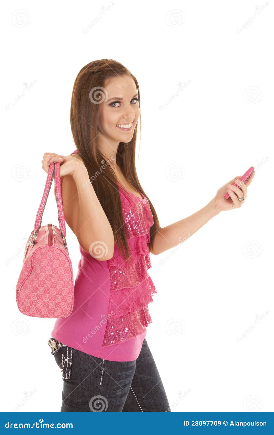 Holding purse smile phone stock image. Image of human - 28097709