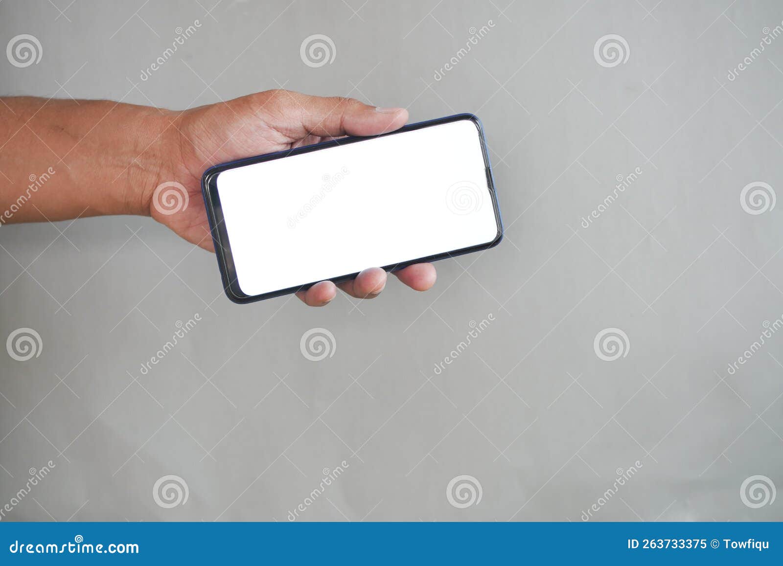 Holding Smart Phone with Empty Screen on Gray Background Stock Image ...