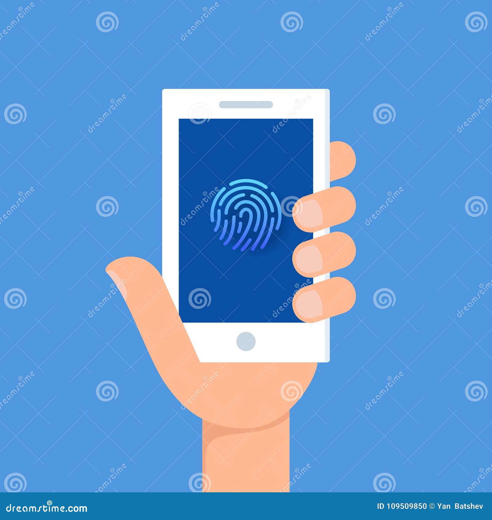 Holding a Smartphone with Fingerprint Authentication Sign on Screen ...