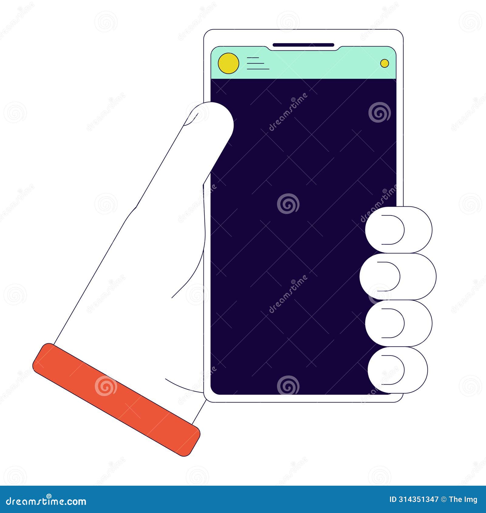 Holding Smartphone Linear Cartoon Character Hand Illustration Stock ...