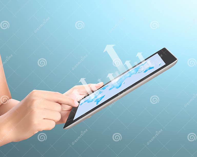 Holding Touch Screen Tablet and with Graph Stock Photo - Image of ...