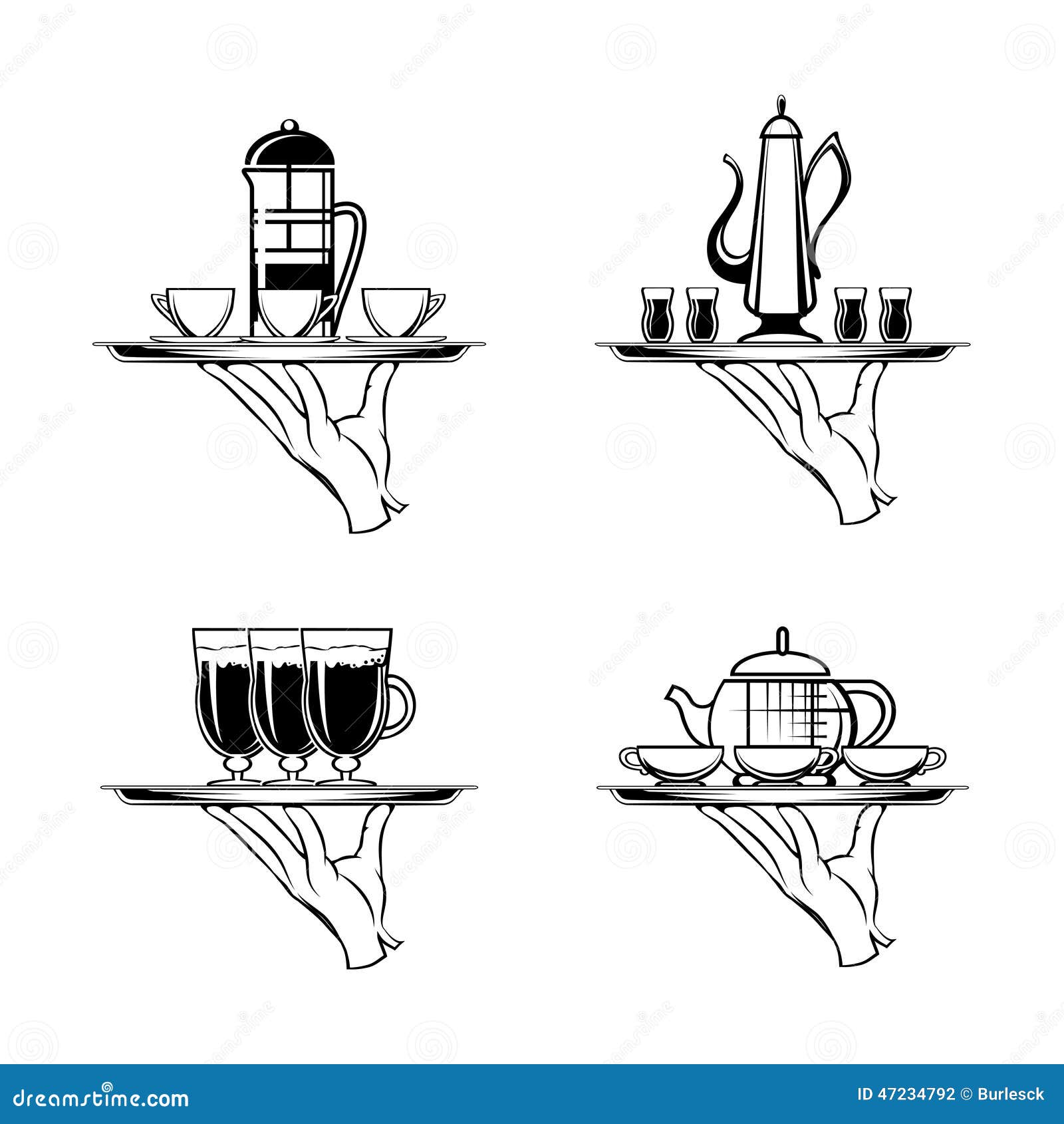 Holding Tray with Coffee or Tea and Cups Stock Vector - Illustration of ...