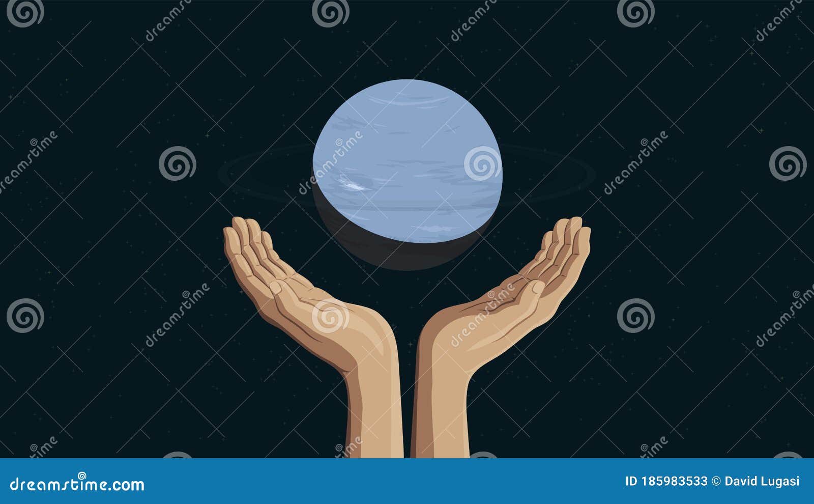 Two hands holding Neptune stock vector. Illustration of rings - 185983533