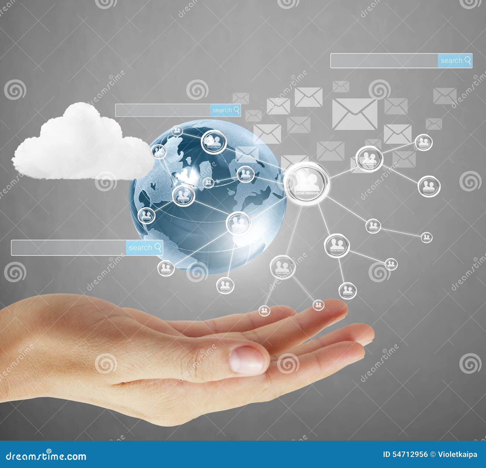 Holding Virtual Icon of Social Network in Hand Stock Illustration ...
