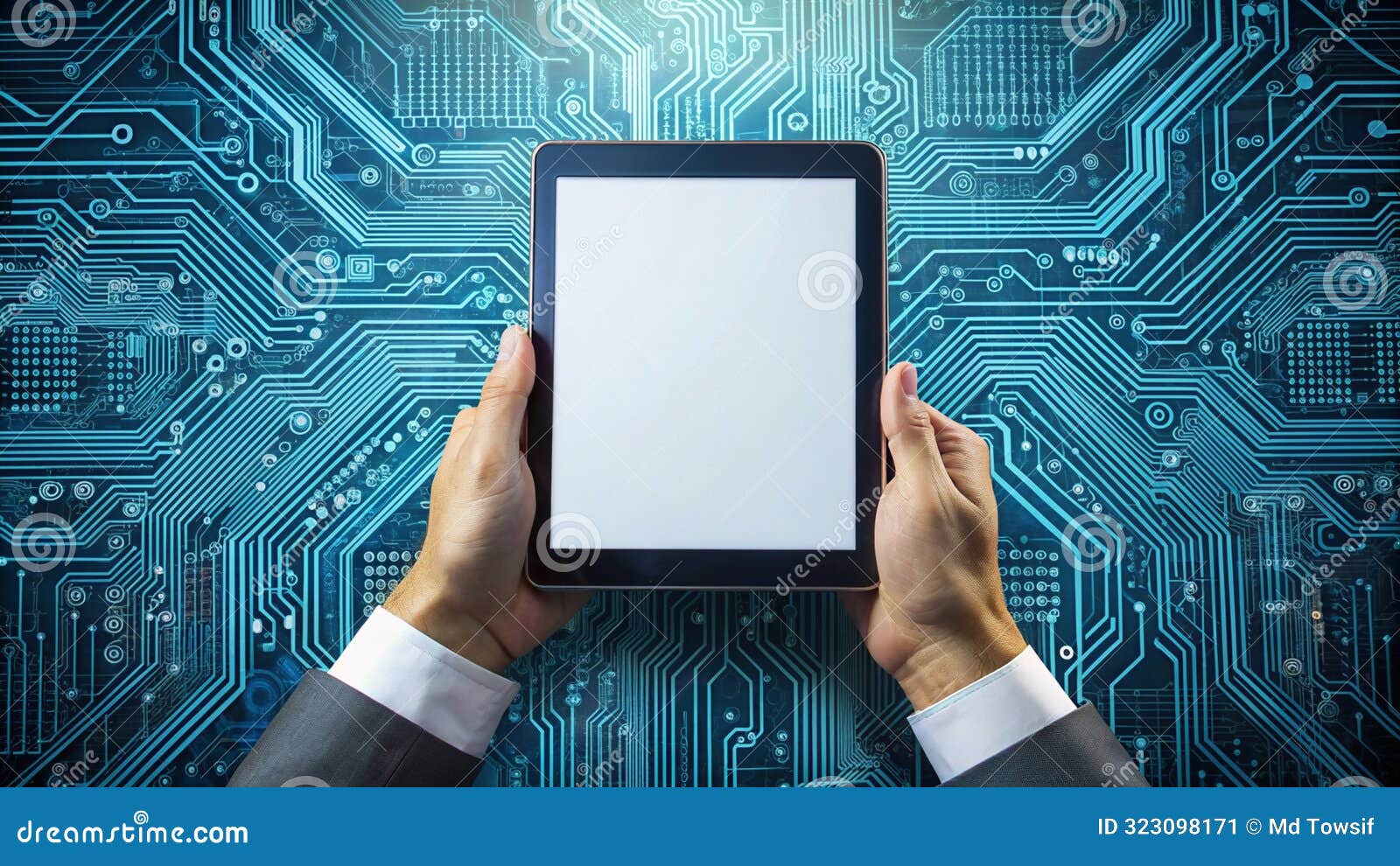 Holding White Screen Tab in a Circuit Board Design Stock Illustration ...