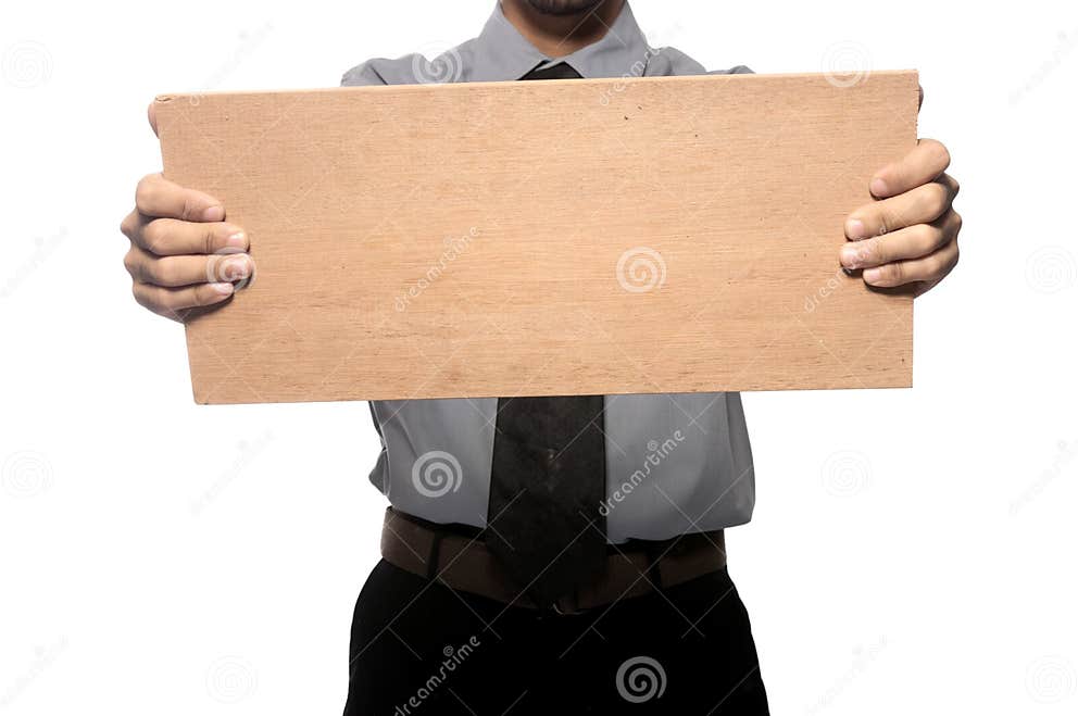 Holding Wooden Board stock image. Image of billboard - 25842213