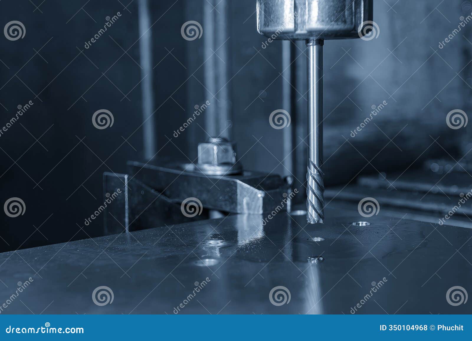 The Hole Boring Process on CNC Milling Machine in the Light Blue Scene ...