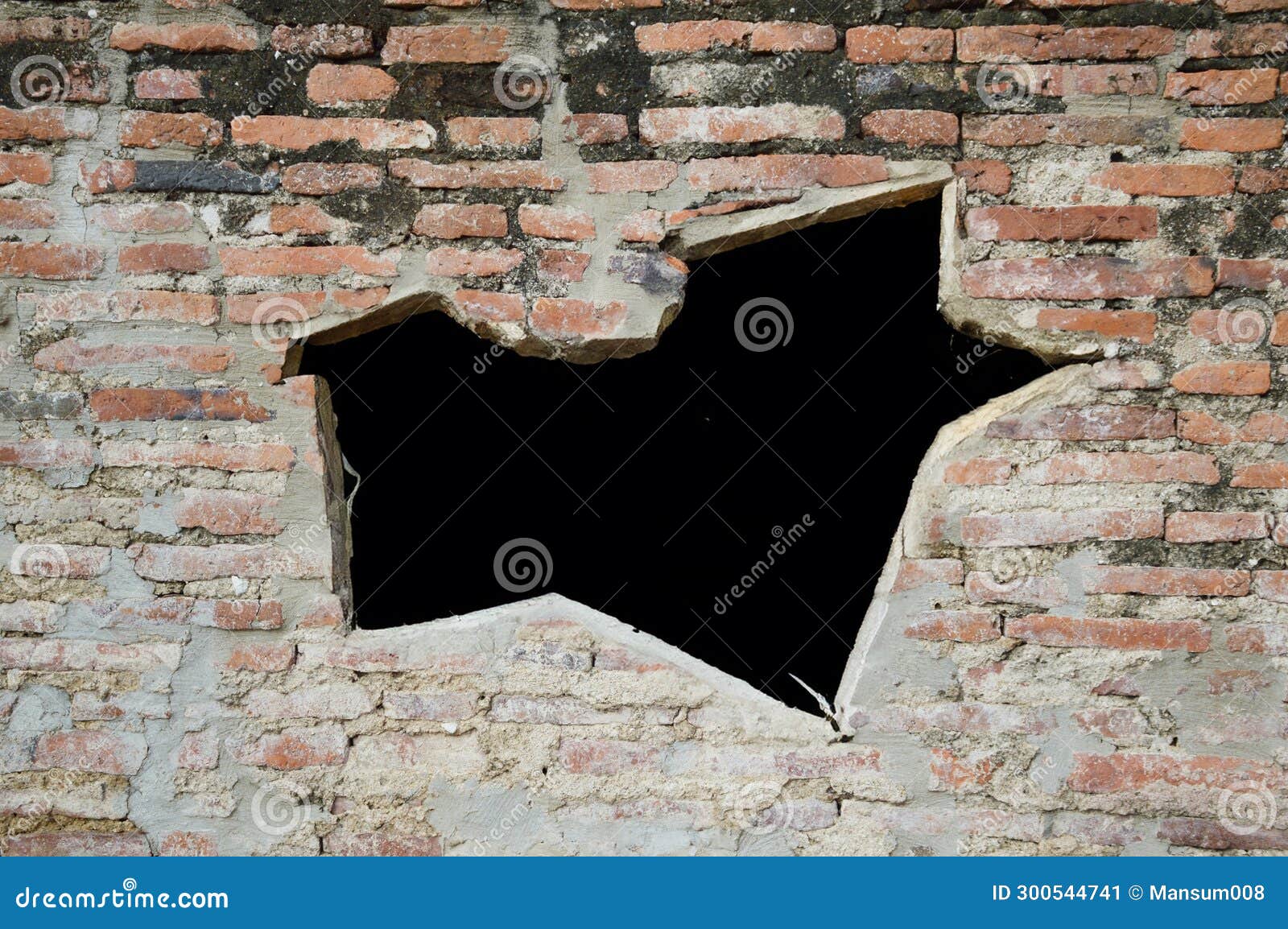Hole in a brick wall stock image. Image of demolished - 300544741