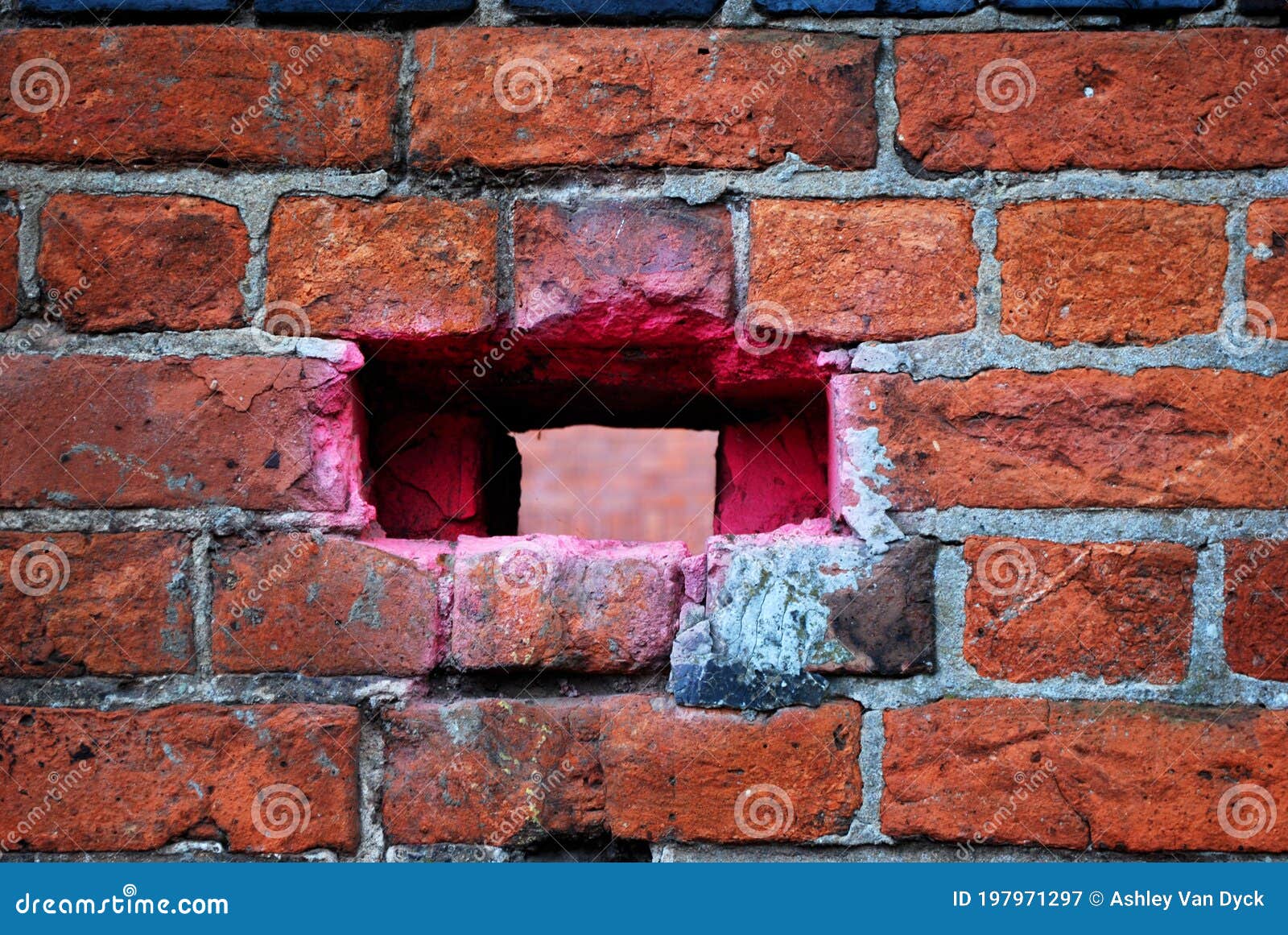 Hole in a brick wall stock image. Image of painted, broken - 197971297