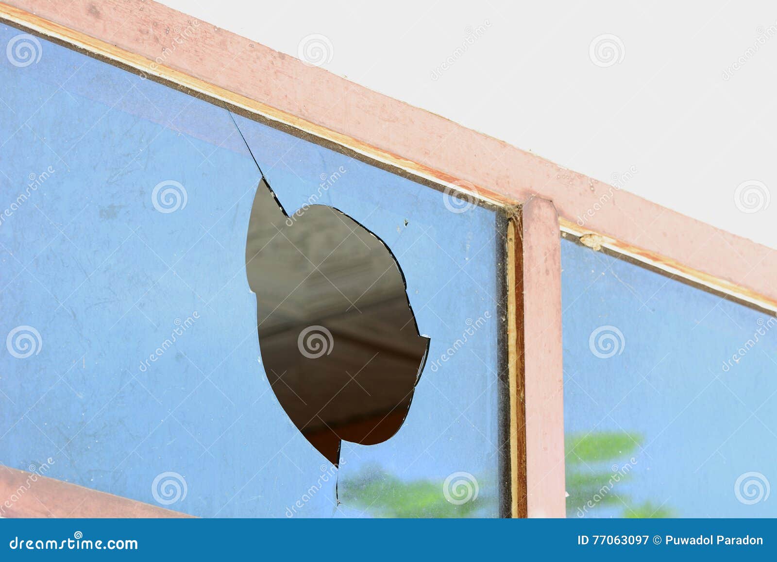 Hole of Broken Black Glass Window Stock Image - Image of window ...
