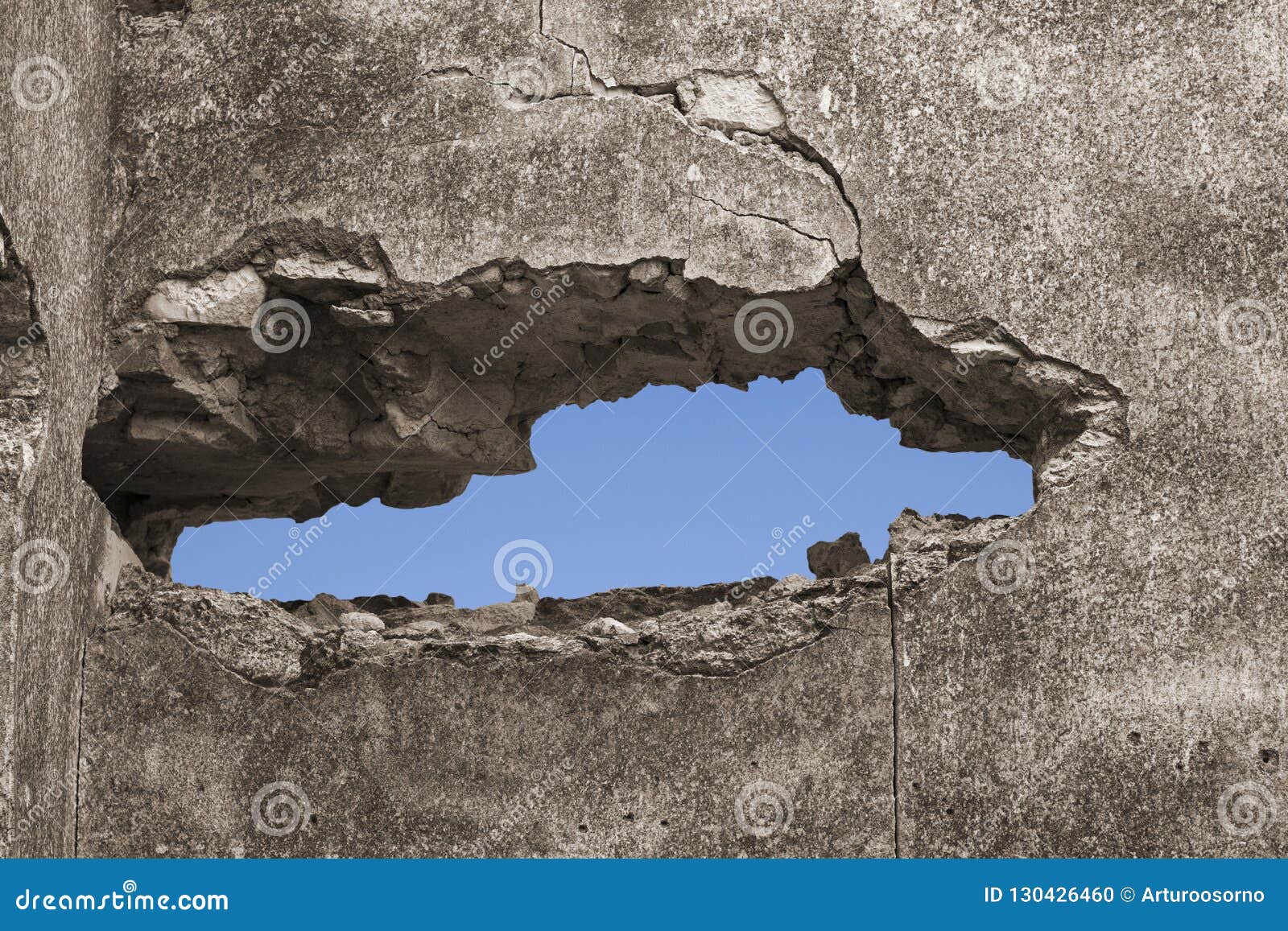 A Hole in a Broken Wall with Blue Sky Stock Photo - Image of broken ...
