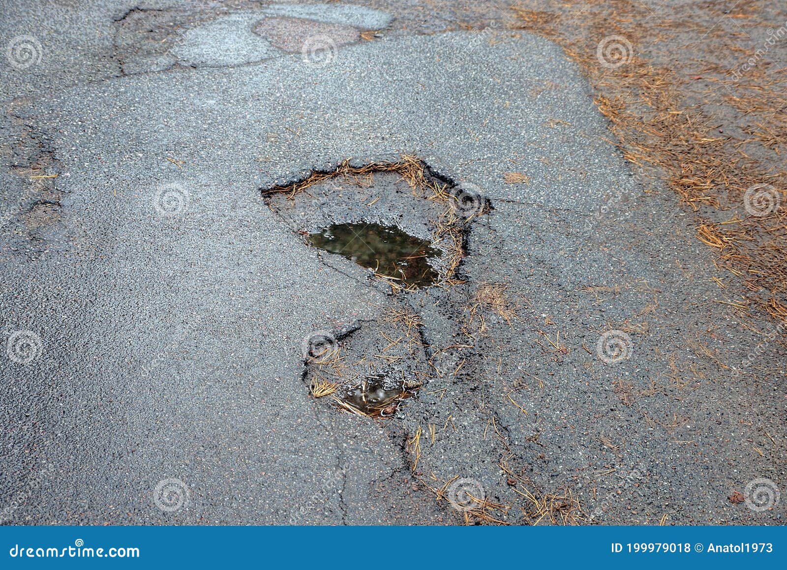Hole on the Brown Asphalt Road Stock Photo - Image of holes, background ...