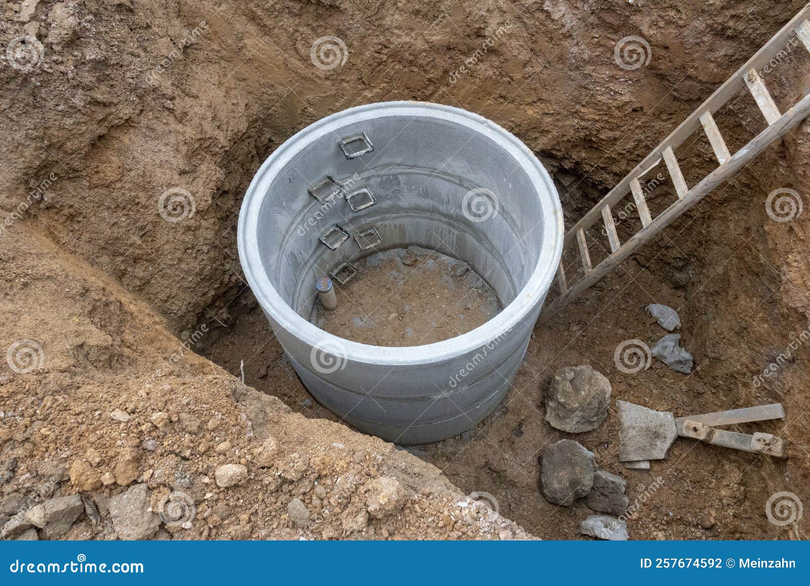 Hole with Concrete Cistern at Construction Site Stock Photo - Image of ...
