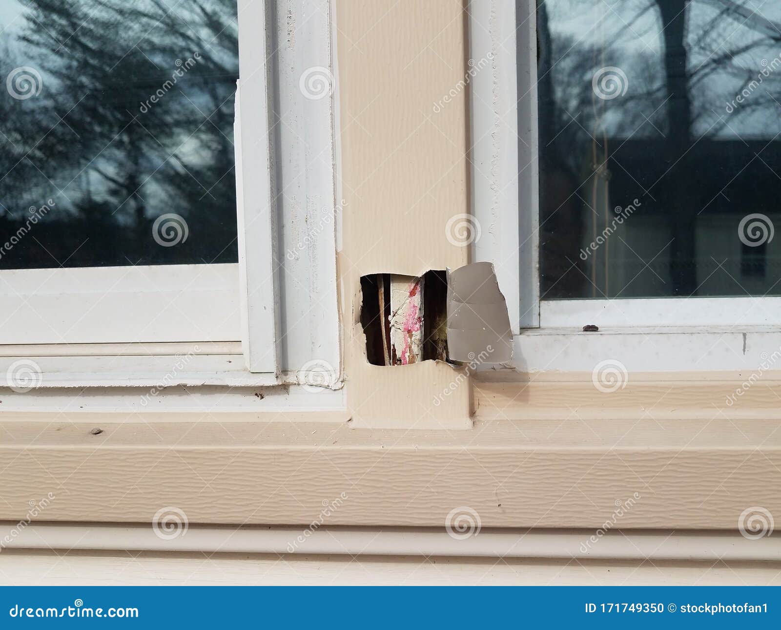 Hole in Damaged Metal Frame of Window on House Stock Photo - Image of ...
