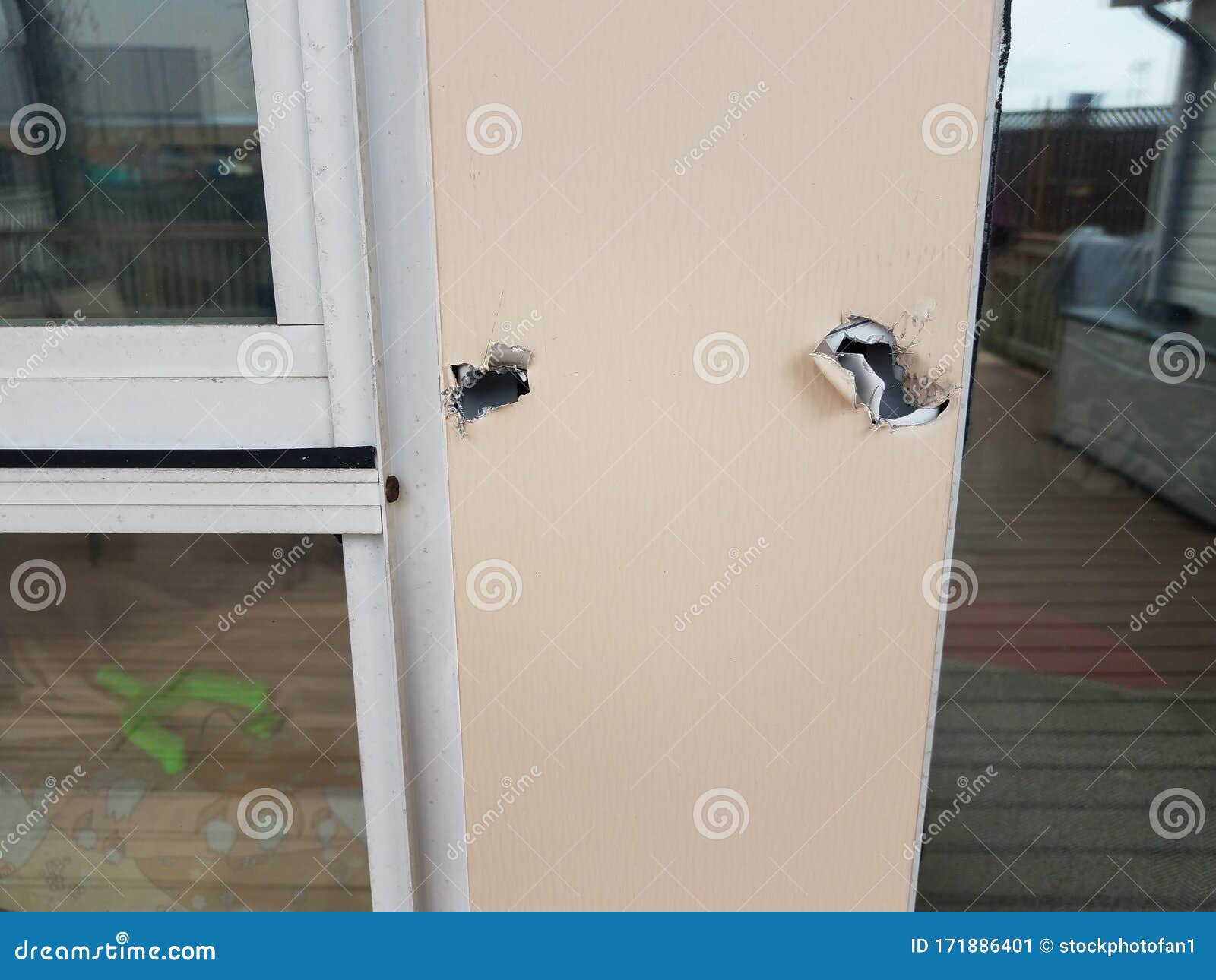 Hole in Damaged Metal Frame of Window on House Stock Image - Image of ...