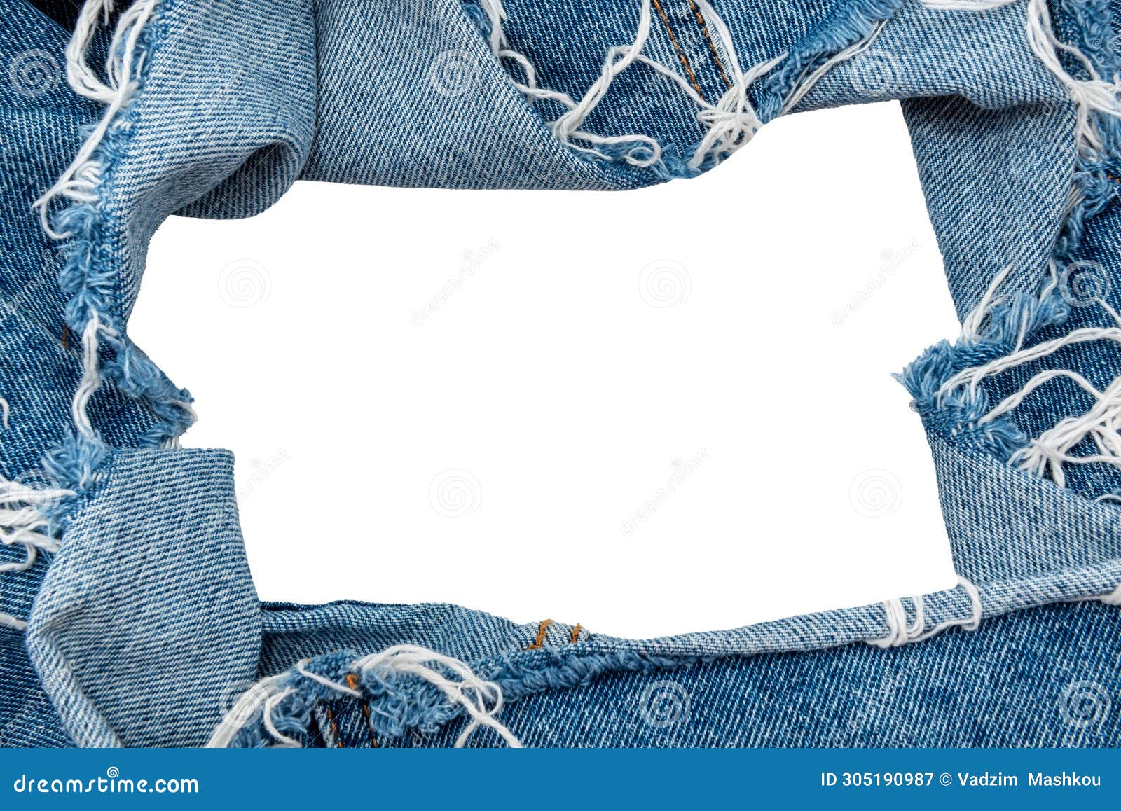 Hole in Denim on a White Background. Ripped Jeans Stock Image - Image ...