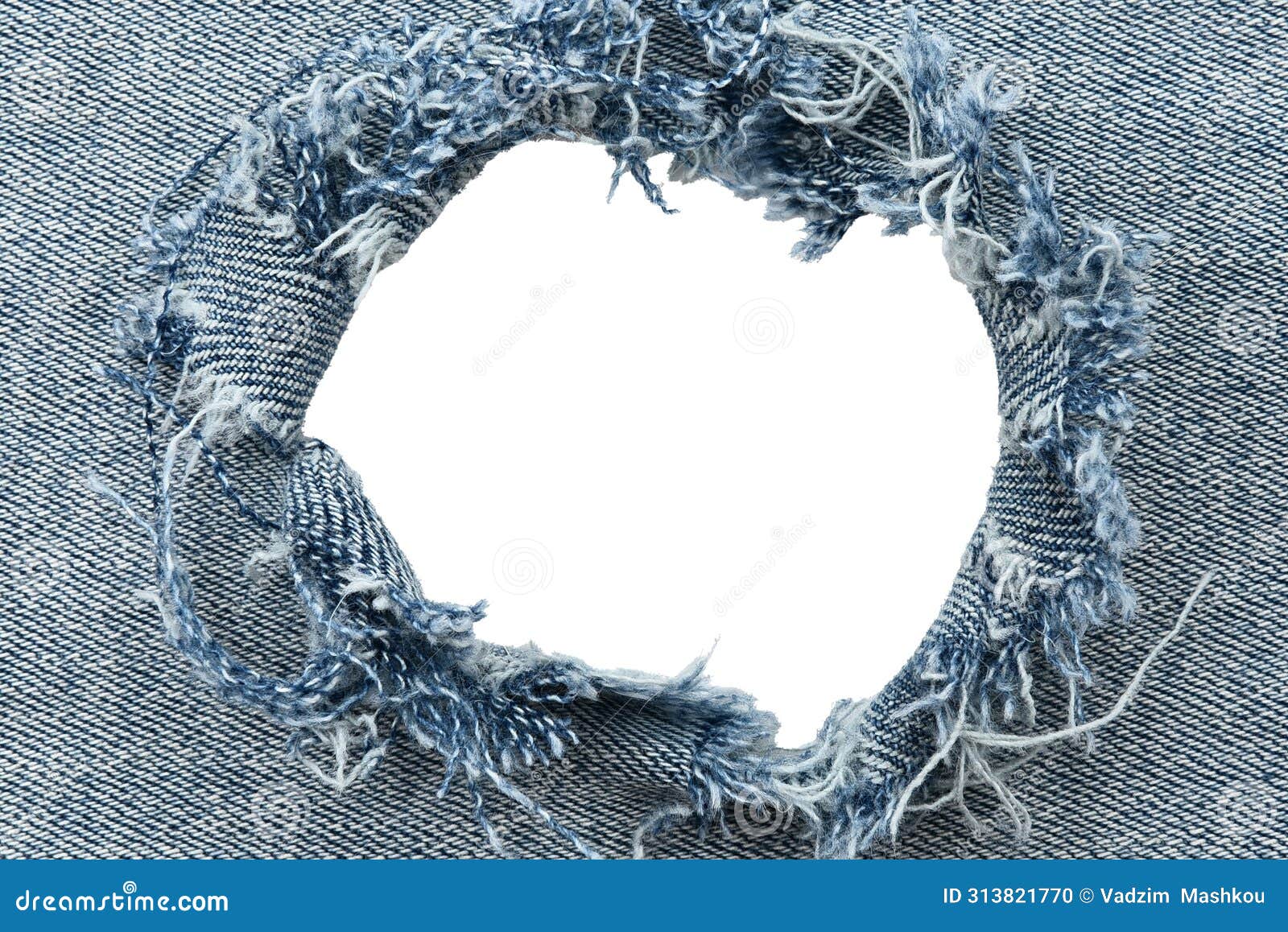Hole in Denim on a White Background. Ripped Jeans Stock Photo - Image ...