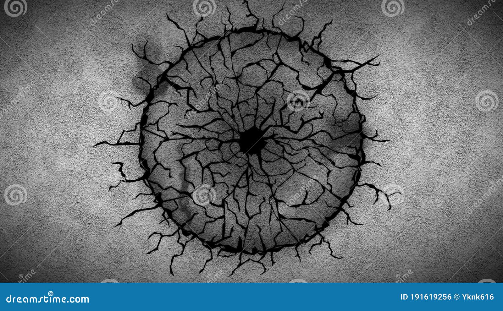 Concrete Surface Wall Crack with Hole. Smoke, Fog, Dust. Broken Hole ...
