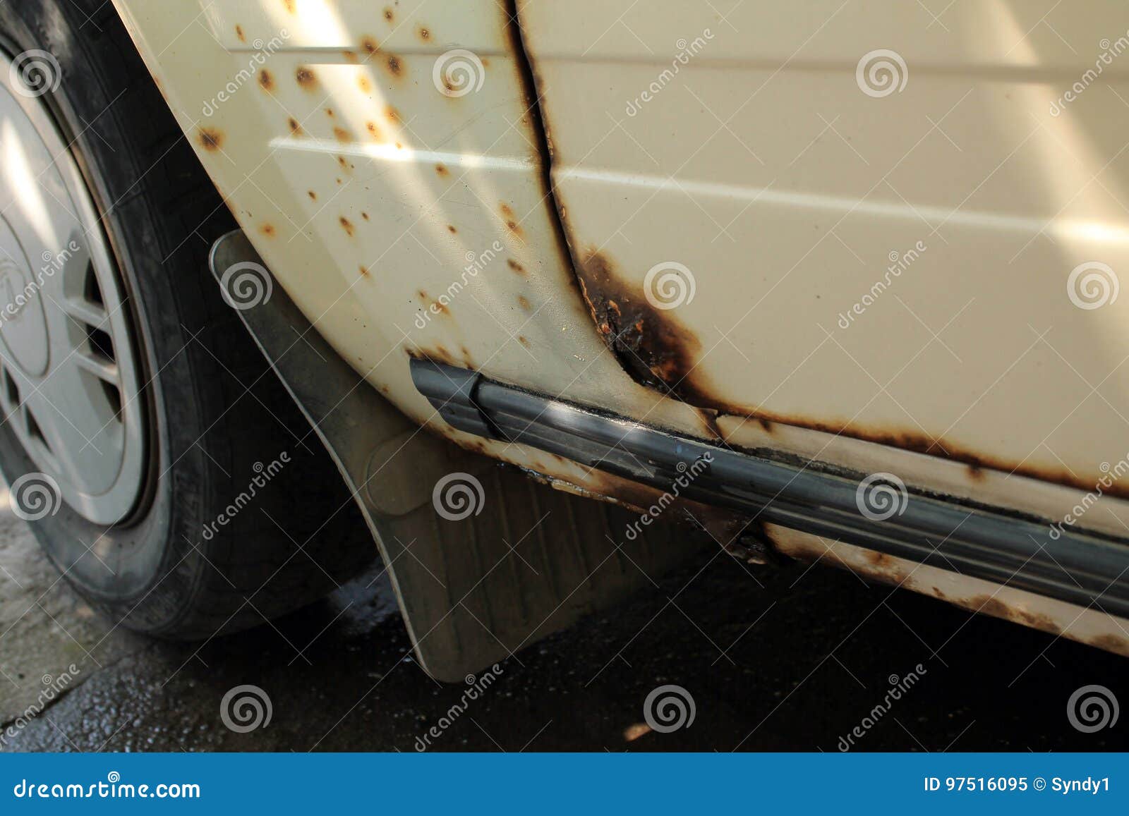 Hole in Door and Threshold of Old Car, Damaged by Rust and Corrosion ...