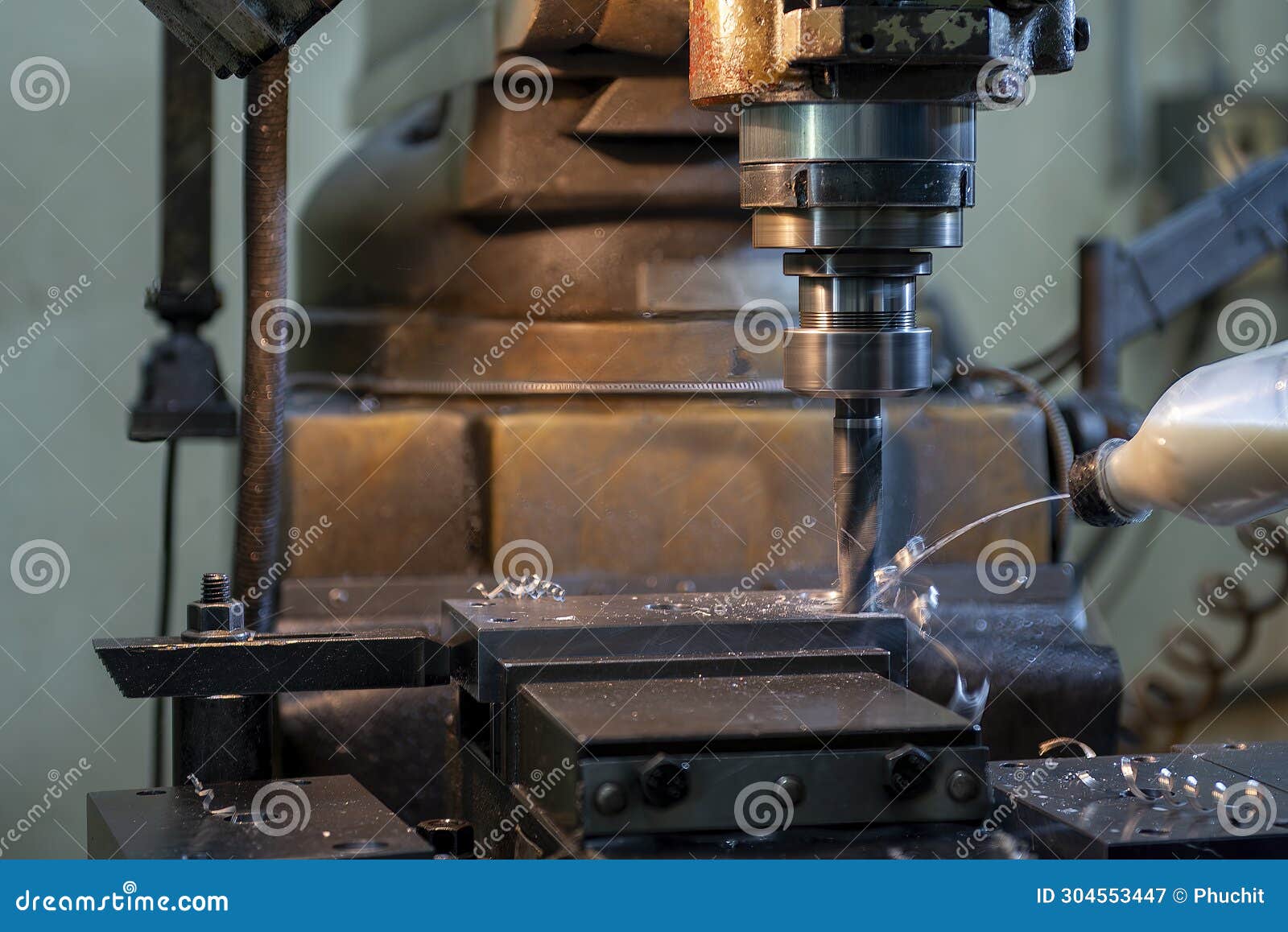 The Hole Drilling Process on NC Milling Machine with Drill Tools Stock ...