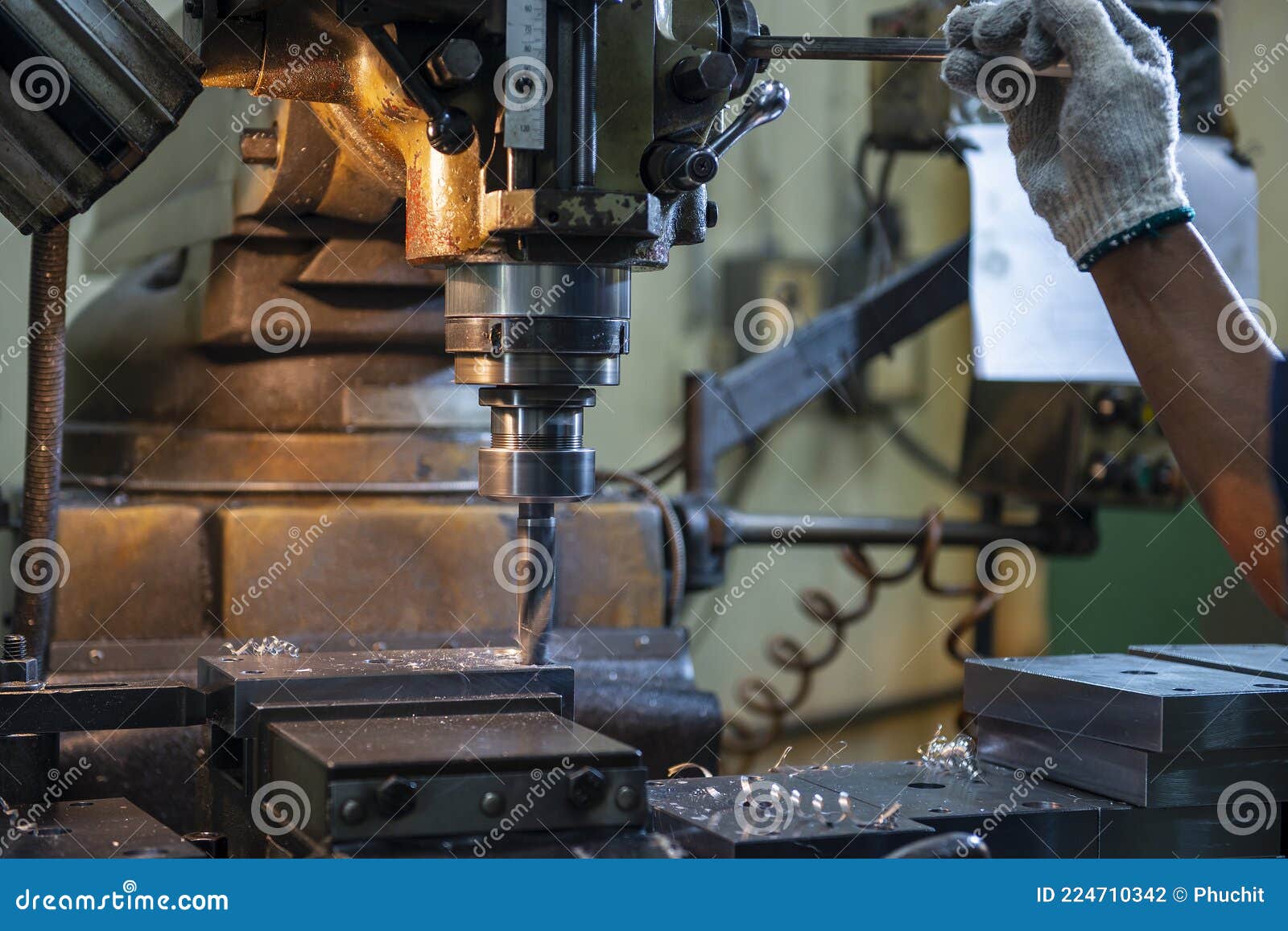 The Hole Drilling Processing by Drill Tool on NC Milling Machine Stock ...