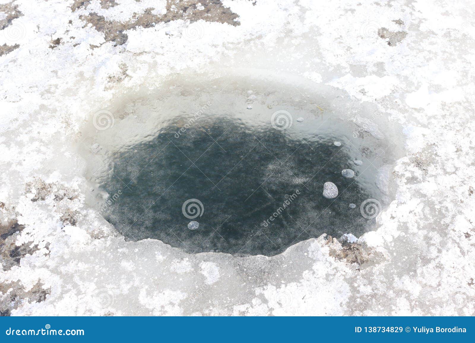 The Hole is Frozen in the Ice of the Lake. Stock Image - Image of ...