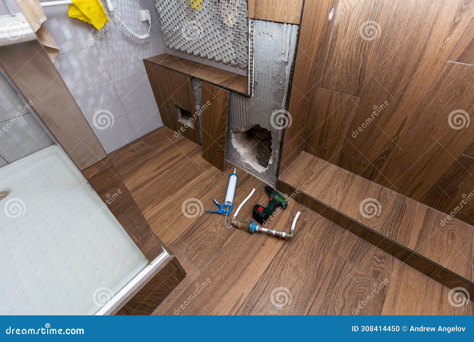 Hole into the Inside Wall and Heating Pipes Stock Photo - Image of ...
