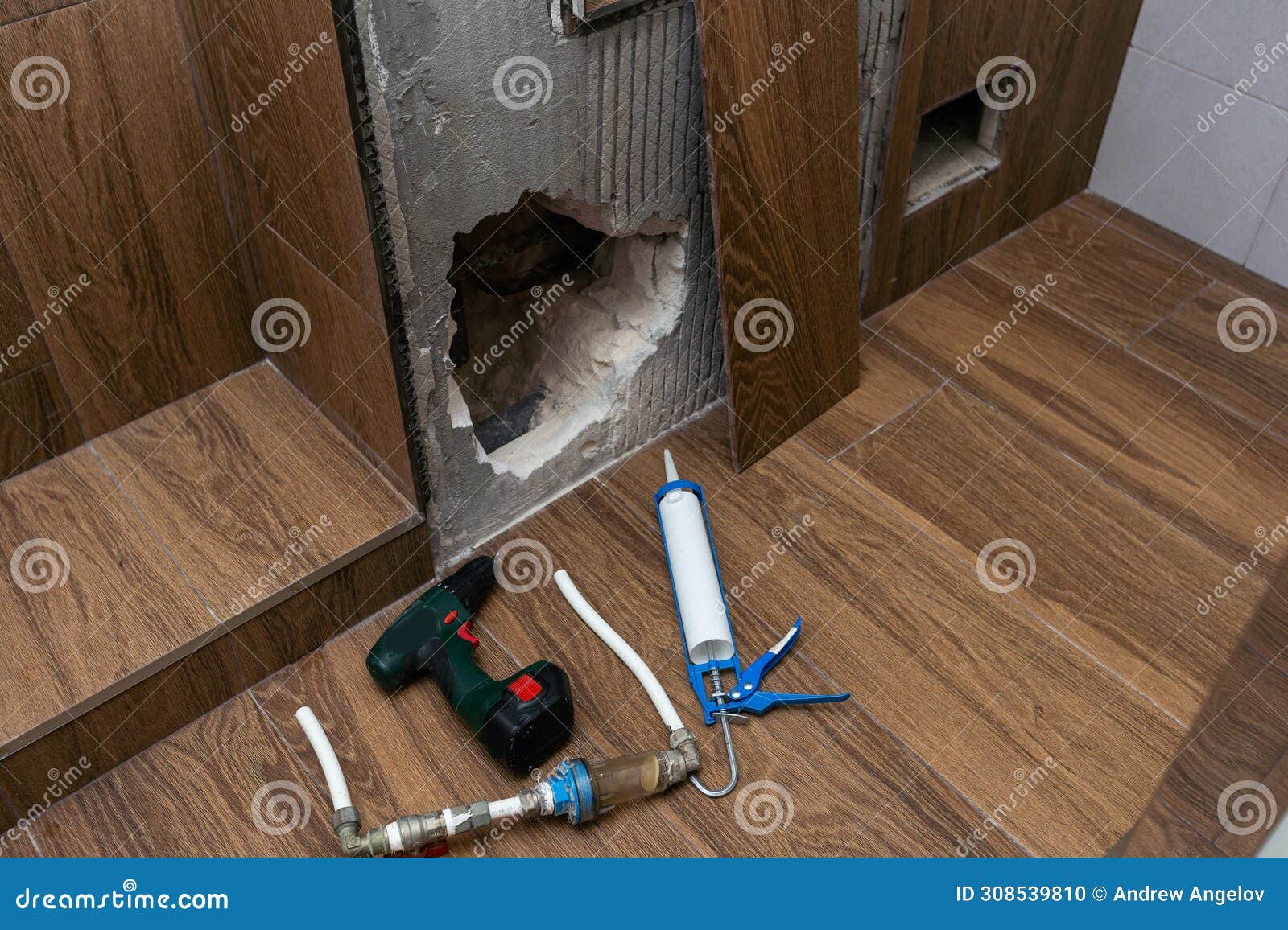 Hole into the Inside Wall and Heating Pipes Stock Photo - Image of ...