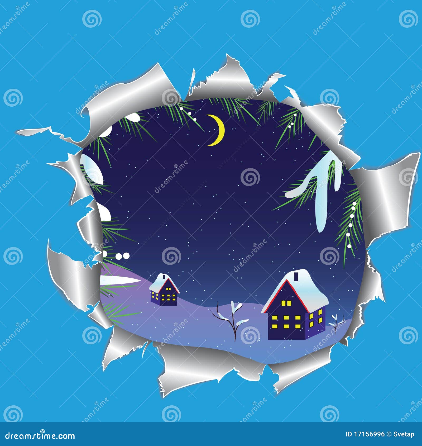 Hole in Paper into the Winter Snowy Landscape. Stock Vector ...