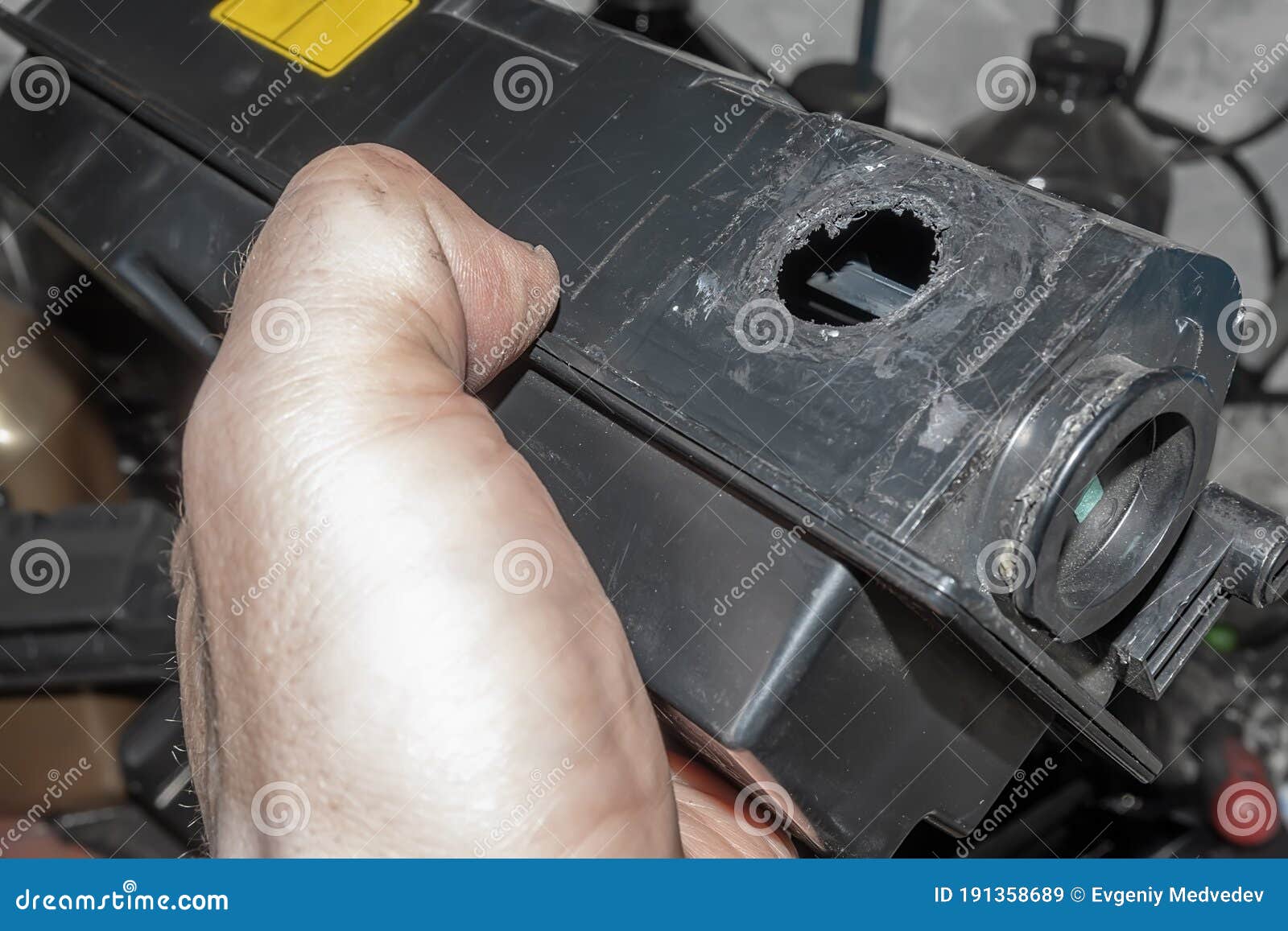 Hole from Poor Quality Disassembly of the Printer Toner Cartridge Stock ...