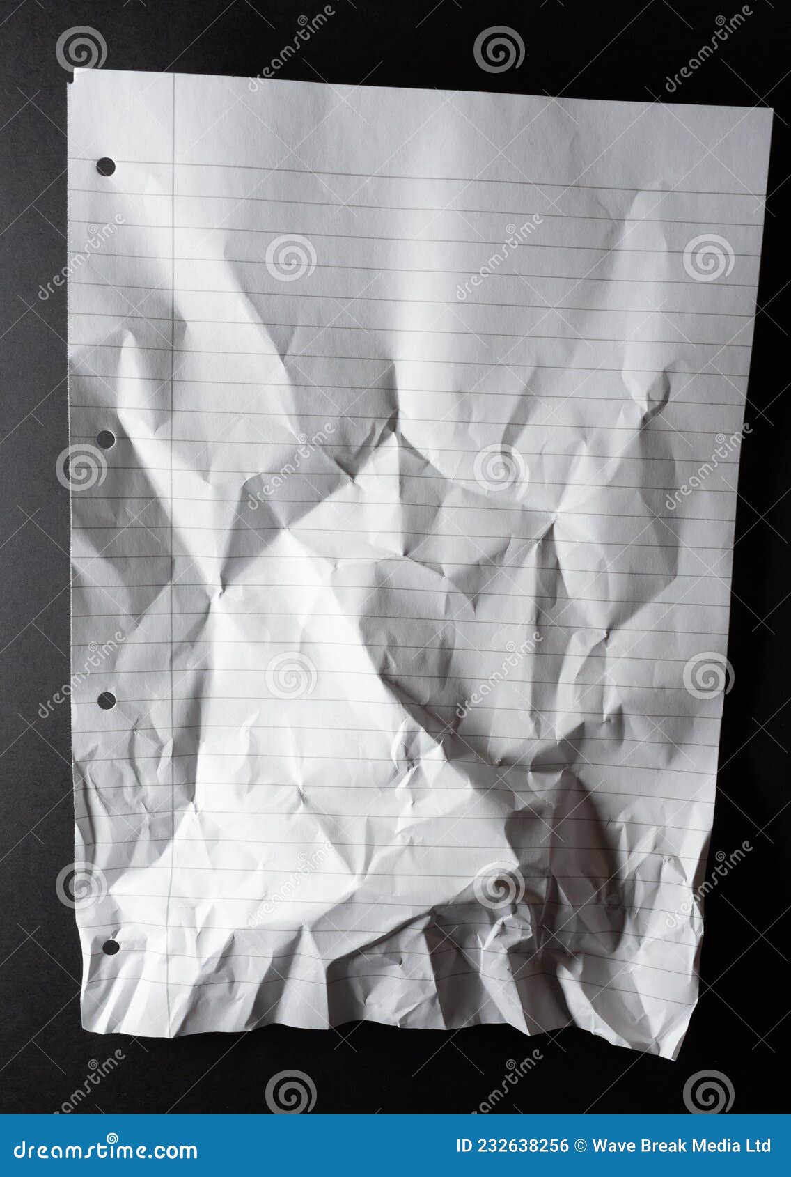 Hole Punched Sheet Of Lined Paper, Torn From Spiral Binding, Folded ...