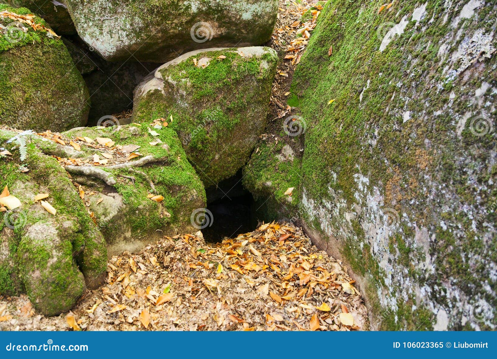 Hole between Rocks with Green Moss Stock Image - Image of cavern ...