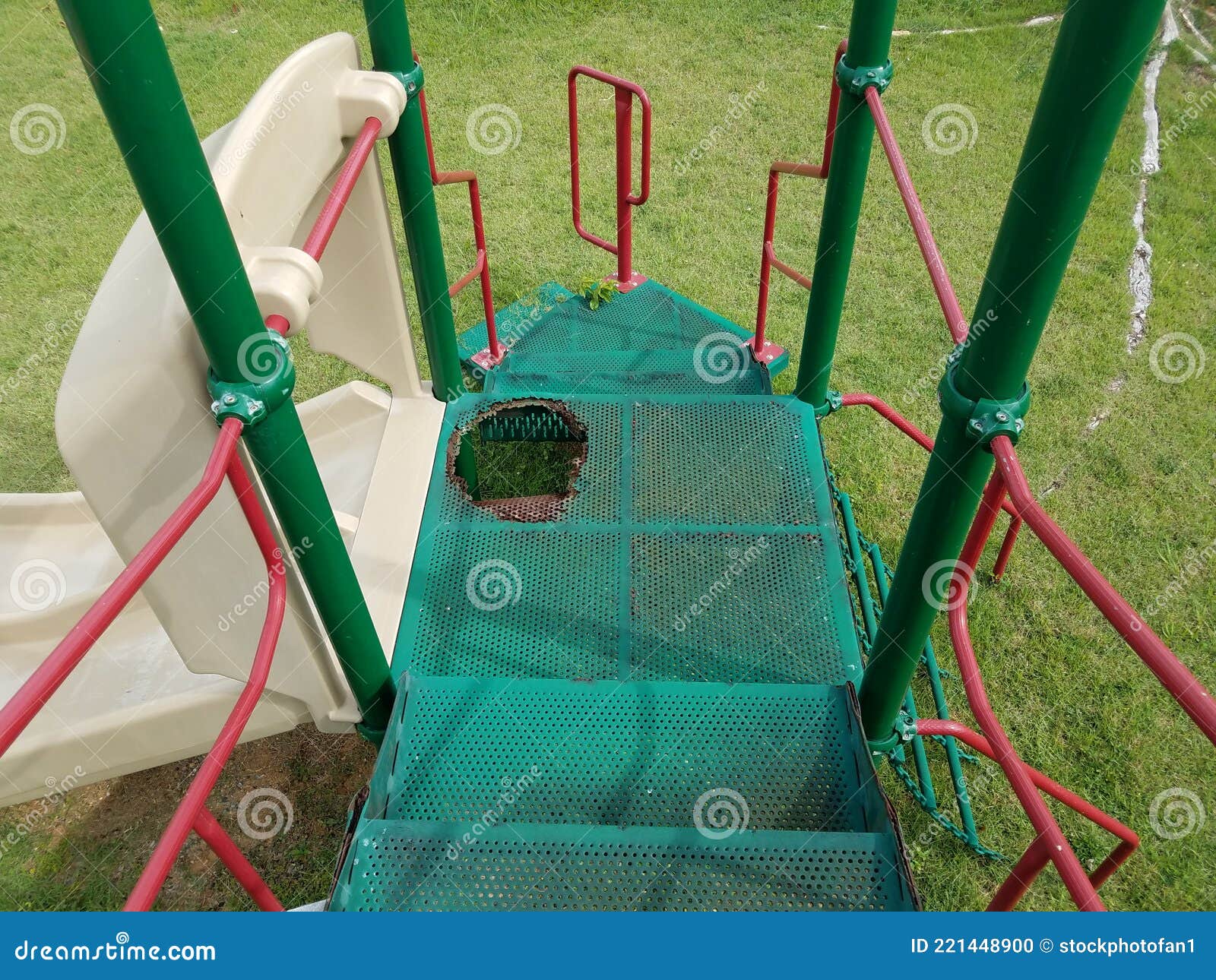 Hole in Rusted Metal on Broken Playground Structure Stock Photo - Image ...