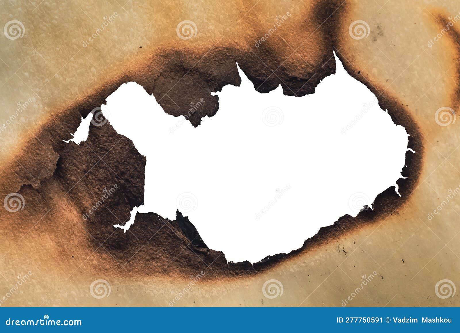 A Hole in the Scorched Old Yellow, Crumpled Paper. Baking Paper after ...