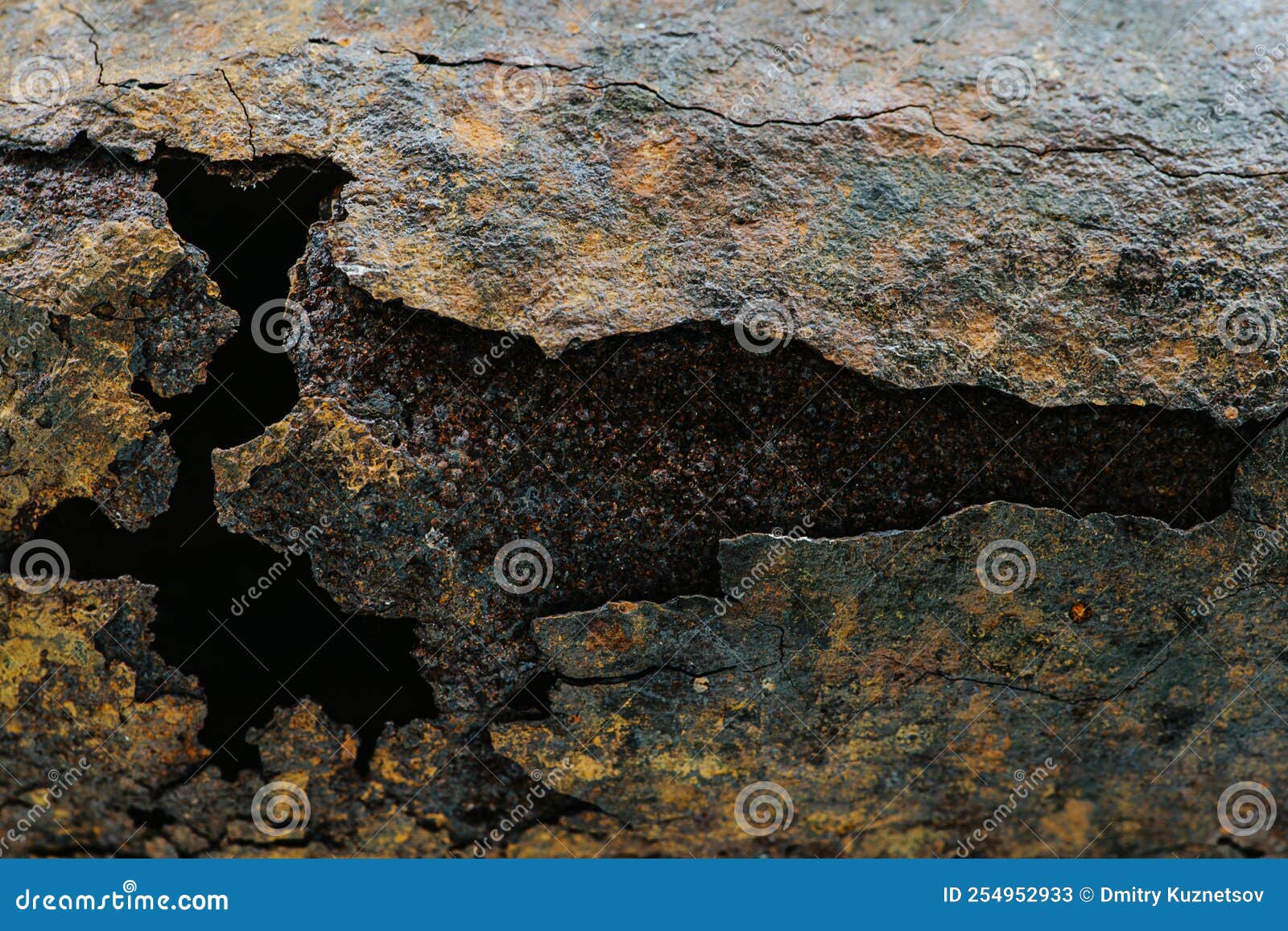 Hole in a Rusted Peeling Iron Pipe Texture with Grooves and Cracks ...