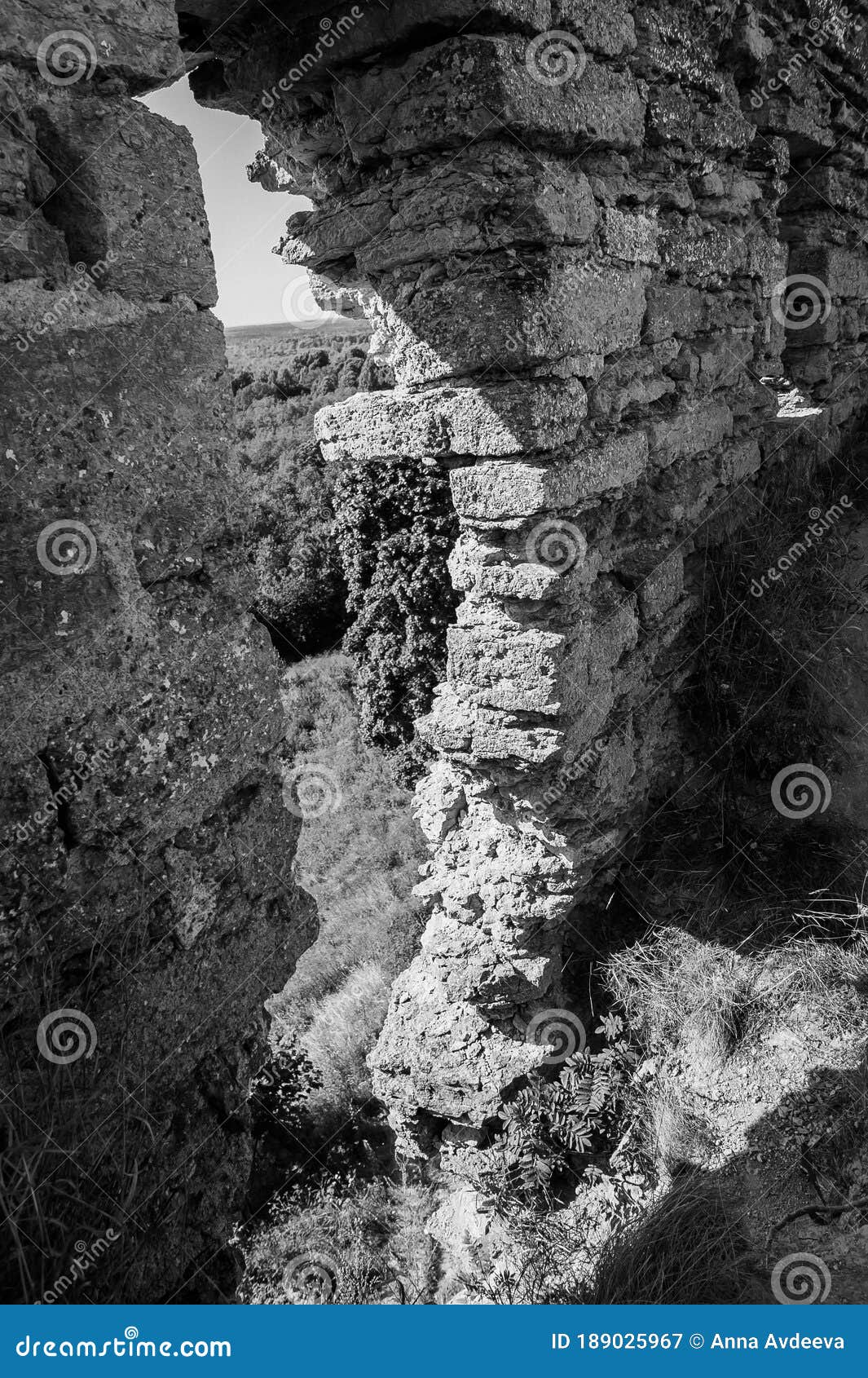 Hole in the Wall of the Medieval Fortress Koporye Stock Image - Image ...