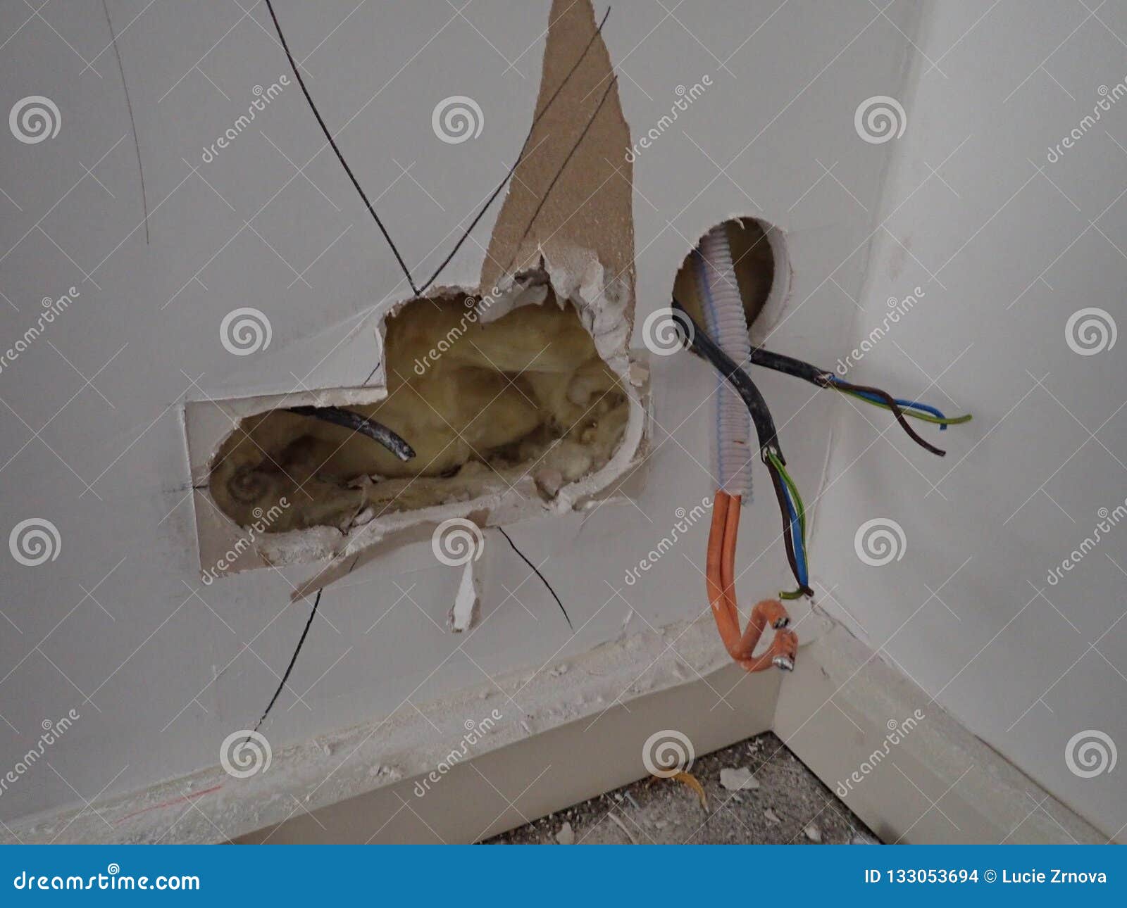 Hole in a Wall Prepared for an Electrical Socket Stock Photo - Image of ...